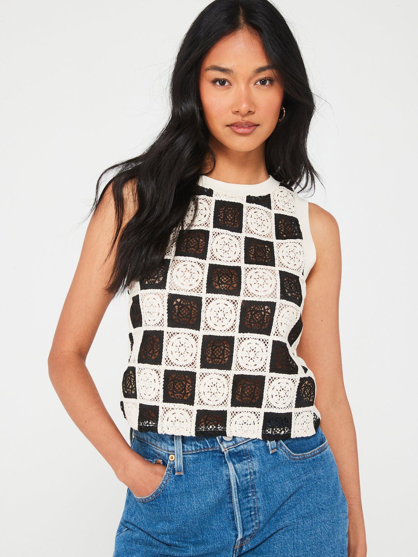 V by Very Crochet Sleeveless High Neck Top - Print | Very