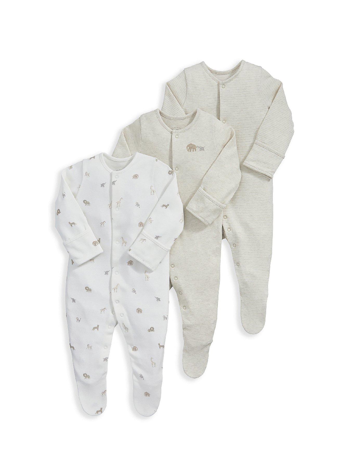 Mamas & Papas Unisex Baby 3 Pack Born Wild Sleepsuits - Sand | Very.co.uk
