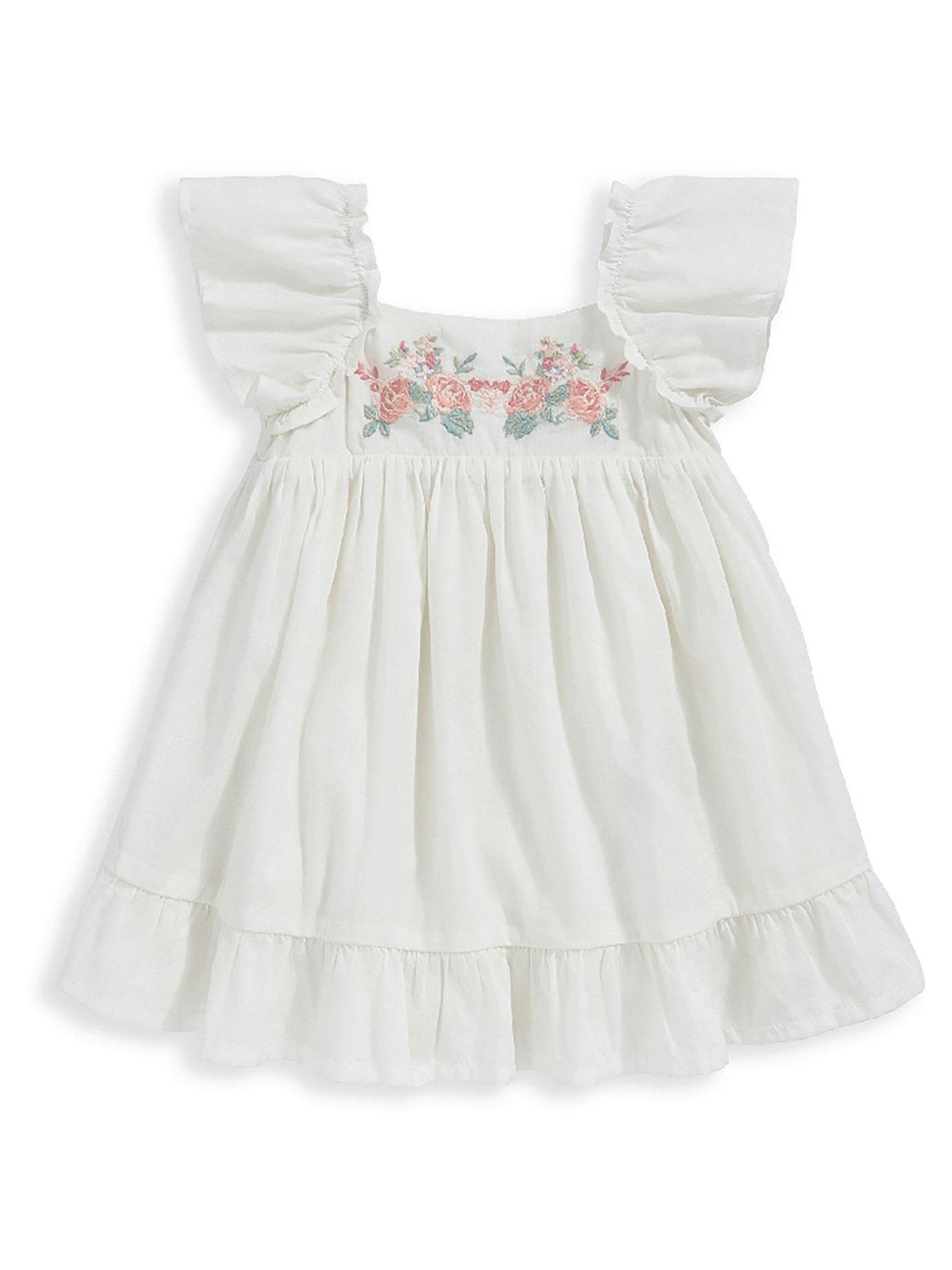 Mamas & Papas Baby Girls Embroidered Flower Dress - White | Very.co.uk