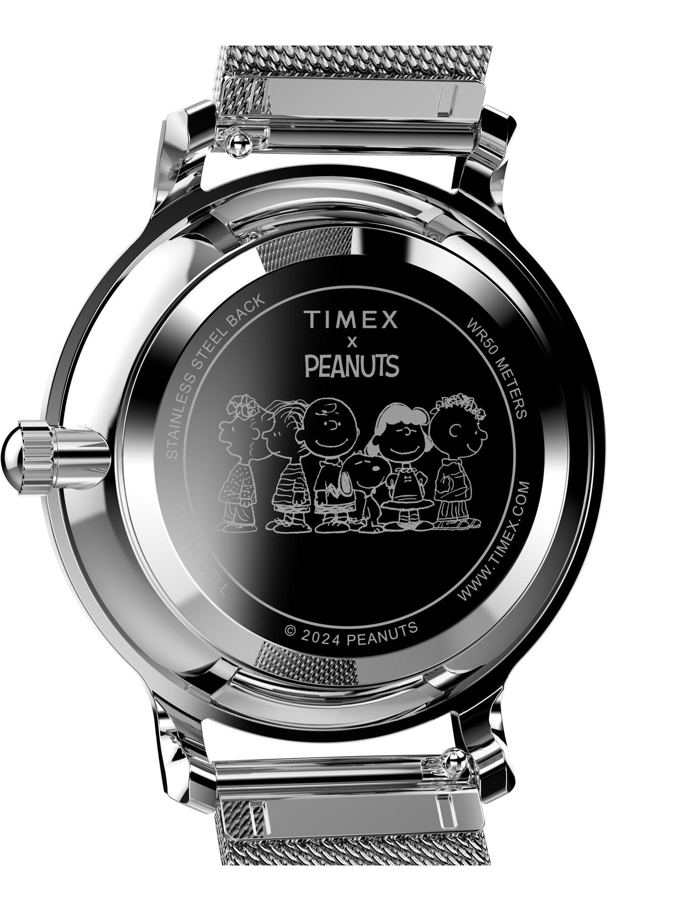 Timex Transcend Sketch Peanuts Silver Tone Mesh Band and Dial | Very.co.uk