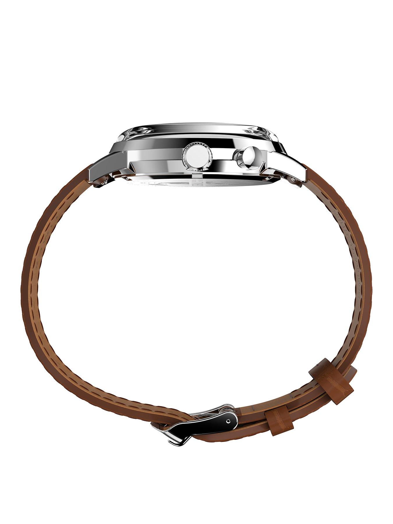 Timex Marlin Quartz Moon Phase Stainless Steel Case Green Dial Brown ...