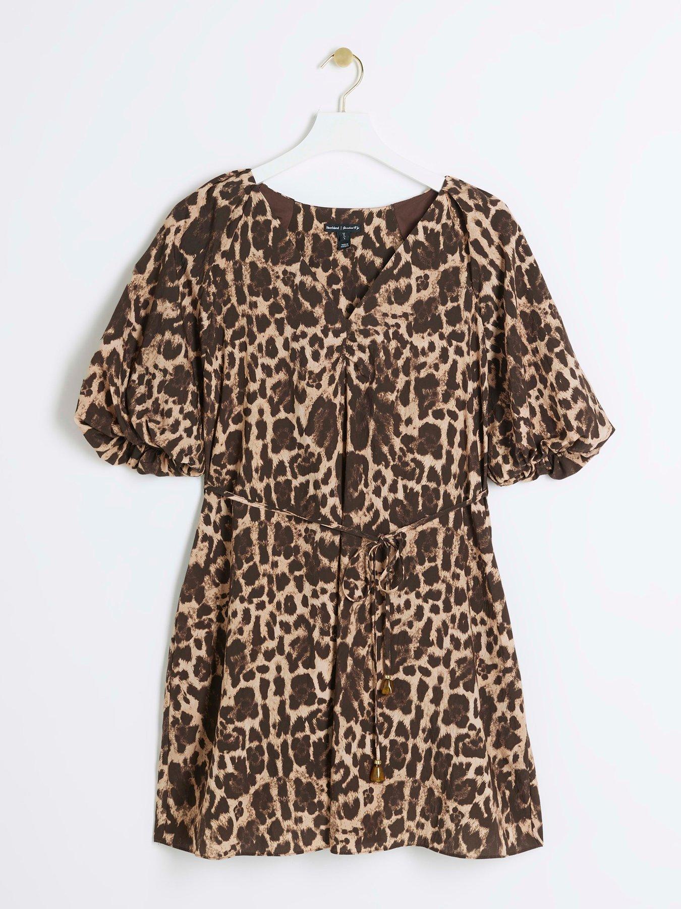 River Island Puff Detail Belted Mini Dress - Brown | Very