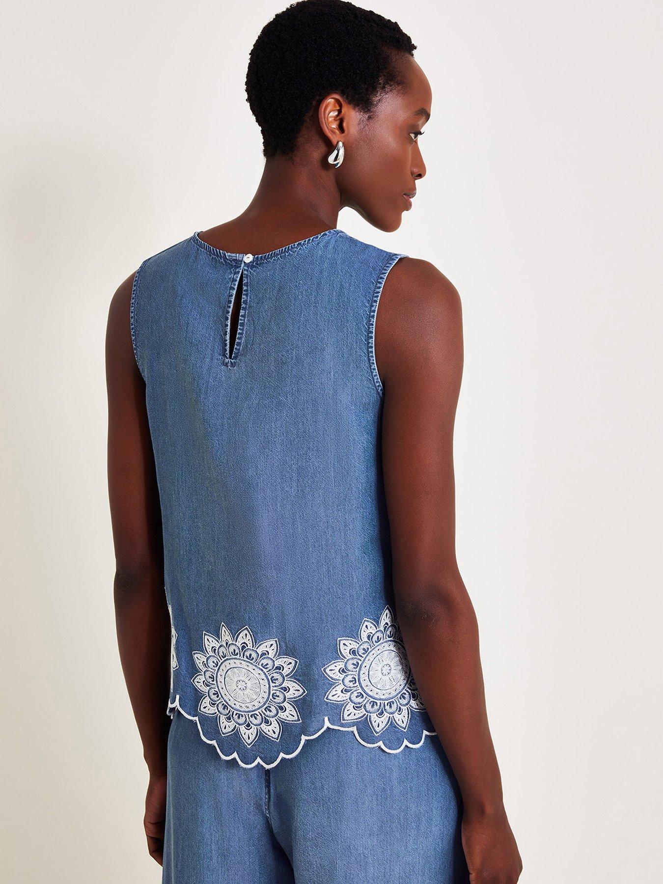 Monsoon Talia Embroidered Top - Blue | Very