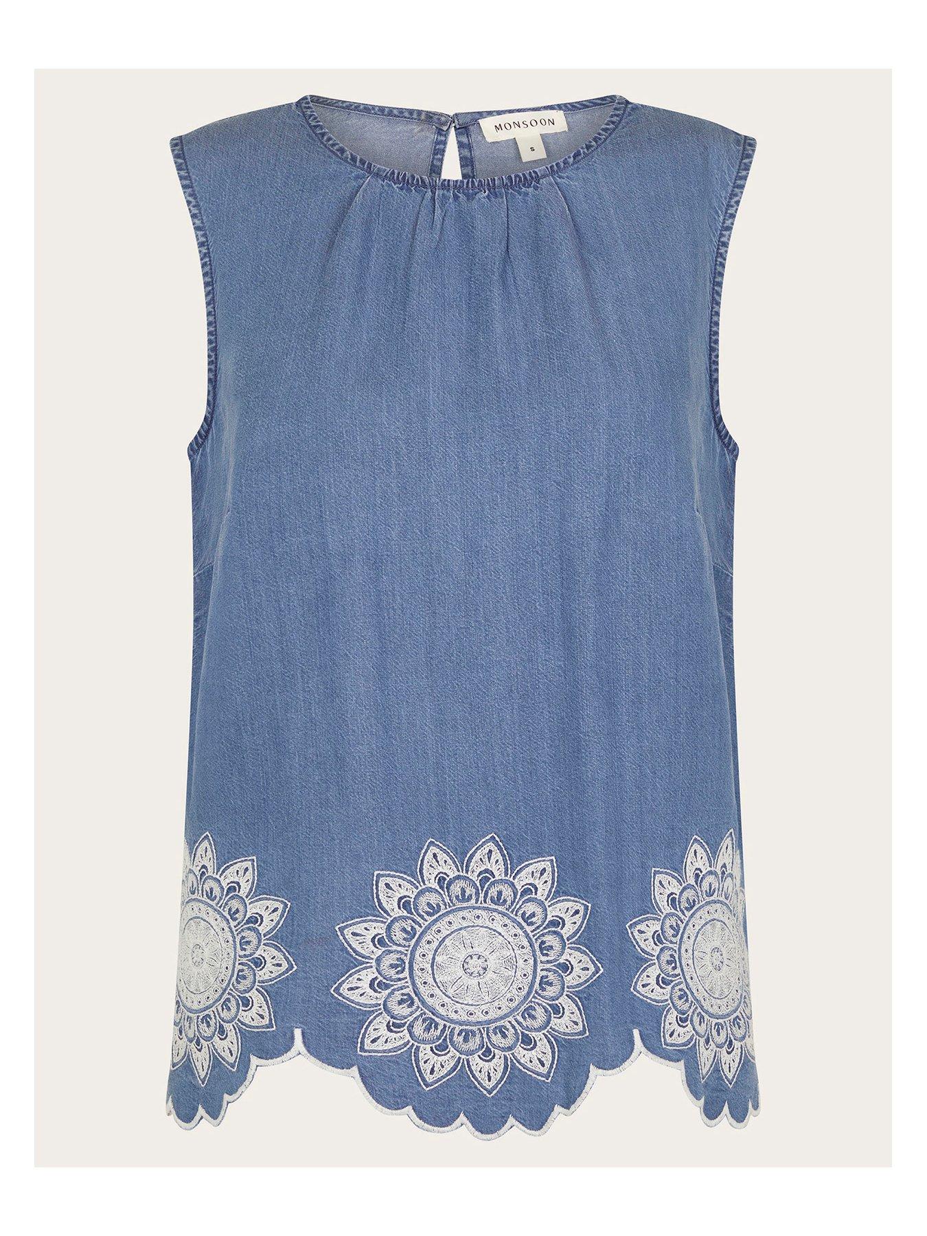 Monsoon Talia Embroidered Top - Blue | Very