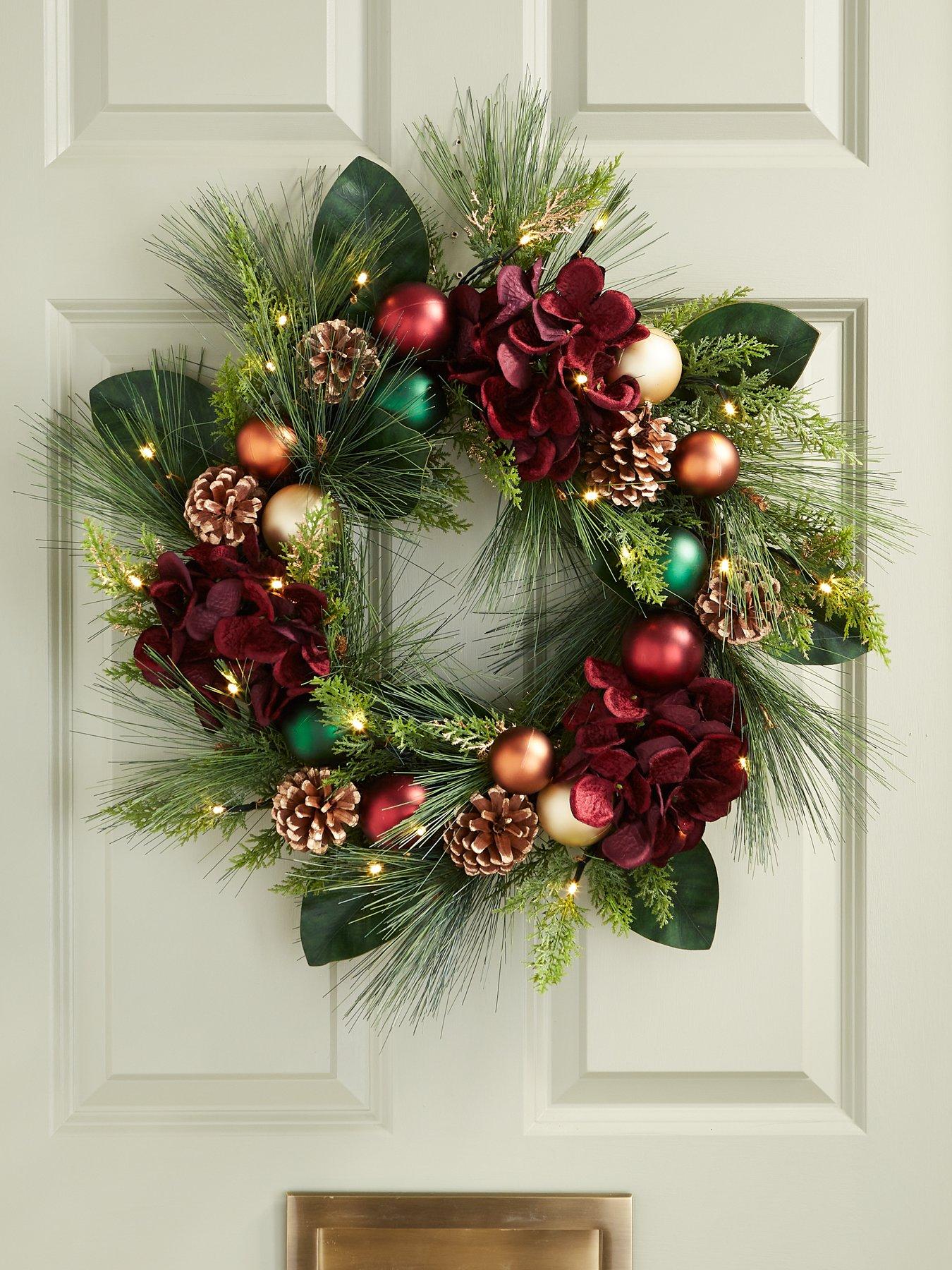 Very Home Red Hydrangea Pre-Lit Christmas Wreath | Very