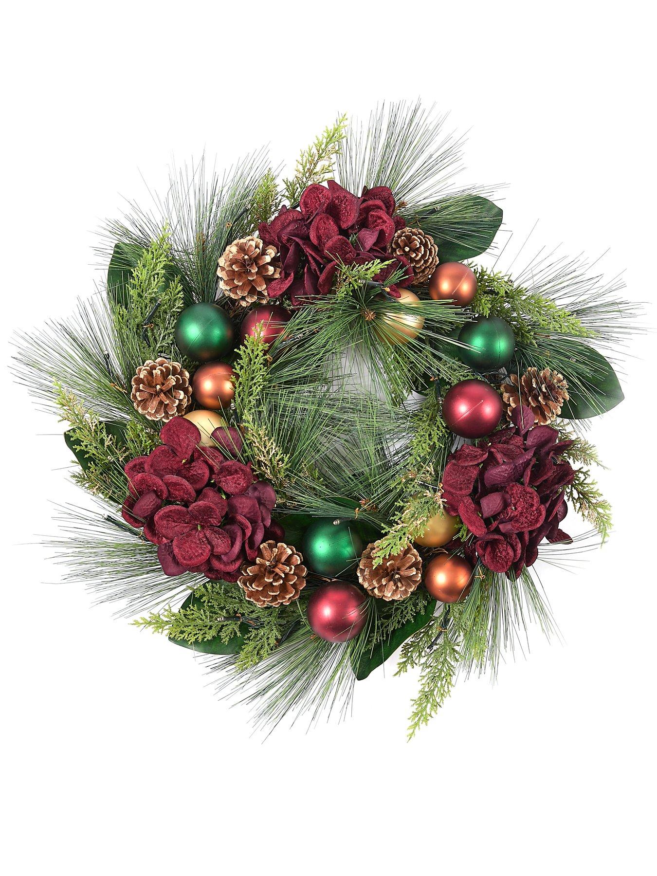 Very Home Red Hydrangea Pre-Lit Christmas Wreath | Very