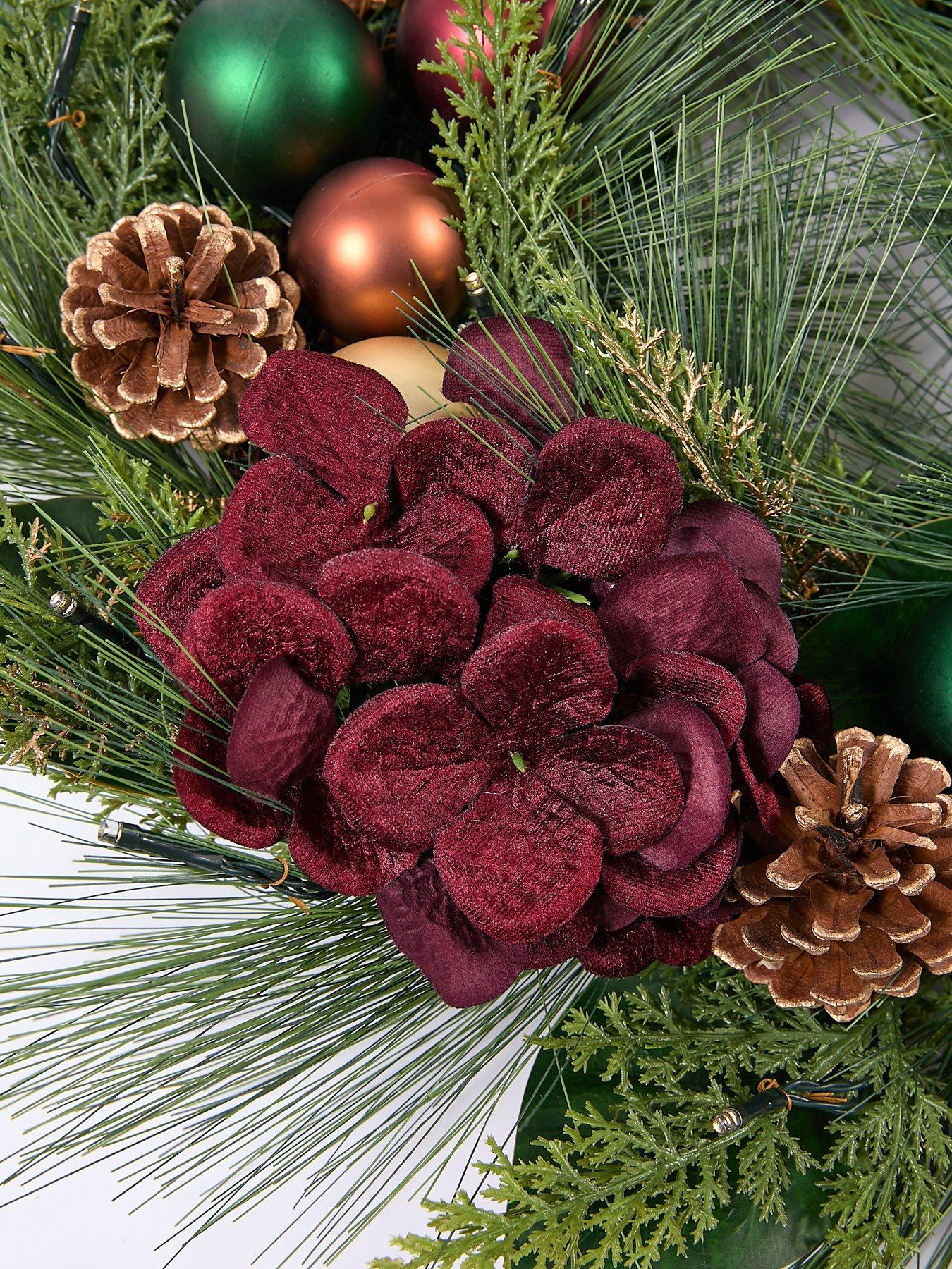 Very Home Red Hydrangea Pre-Lit Christmas Wreath | Very