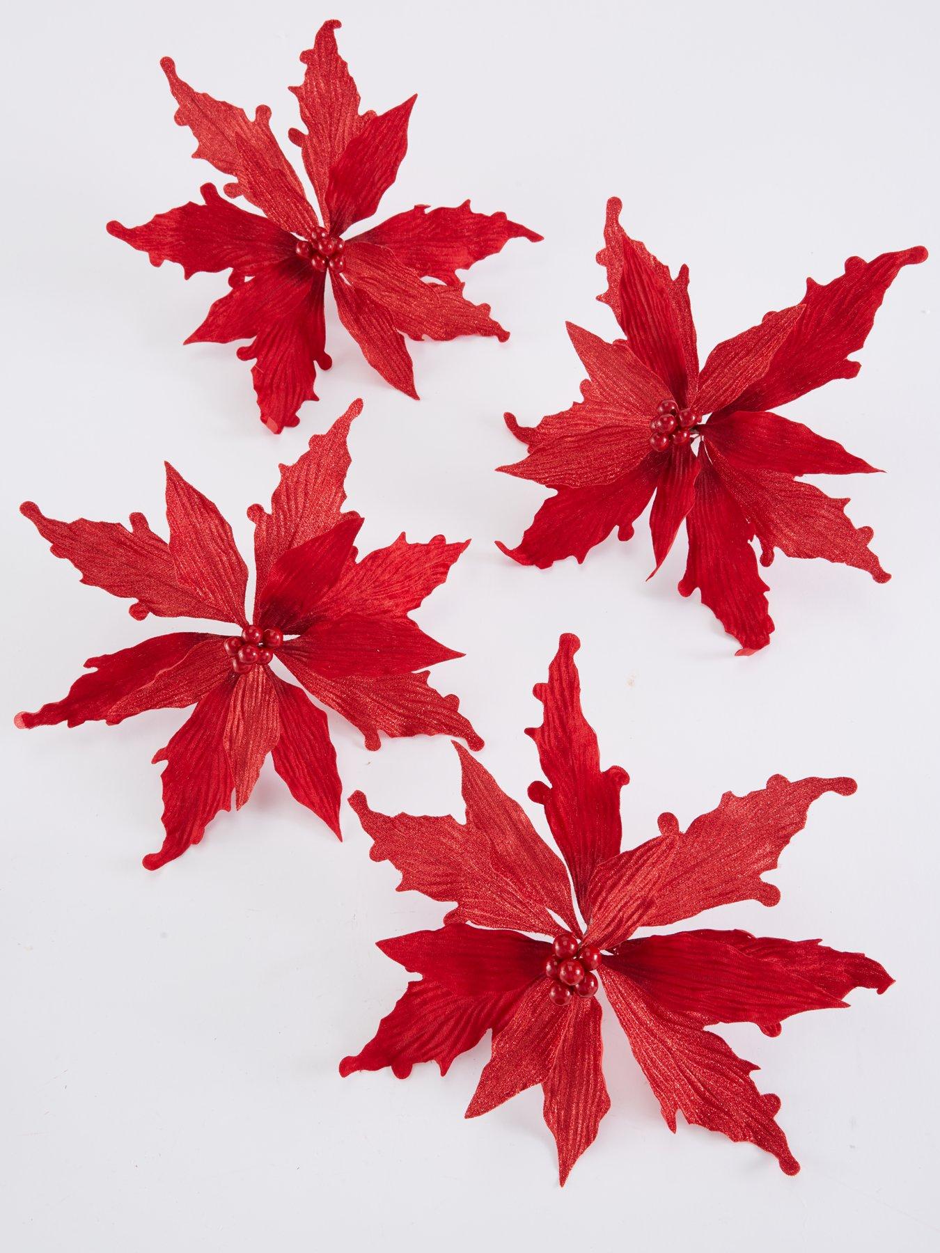 Very Home Set of 4 Red Poinsettia Christmas Tree Clips | Very
