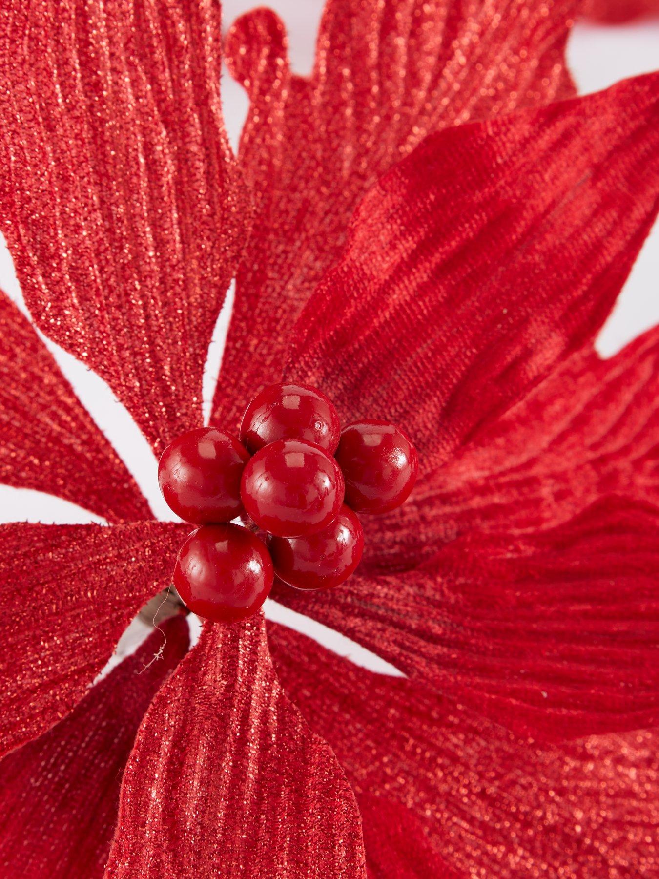 Very Home Set of 4 Red Poinsettia Christmas Tree Clips | Very