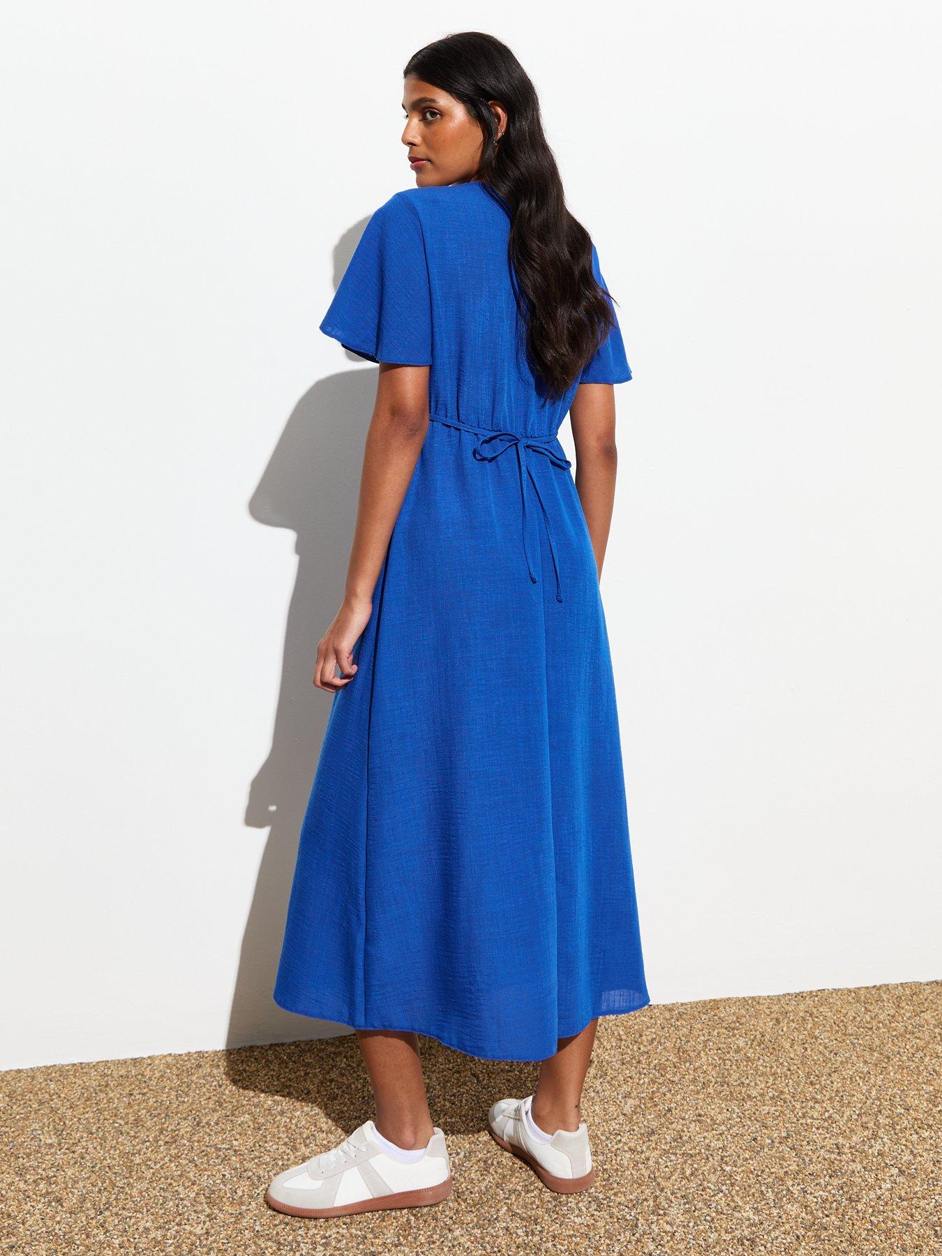 New Look Blue Lace Trim Button Front Midi Dress | Very