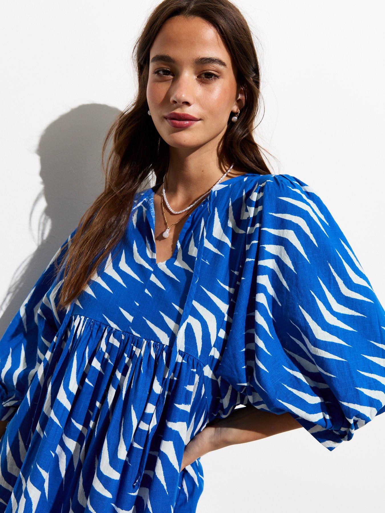 New Look Blue Print V Neck Smock Mini | Very