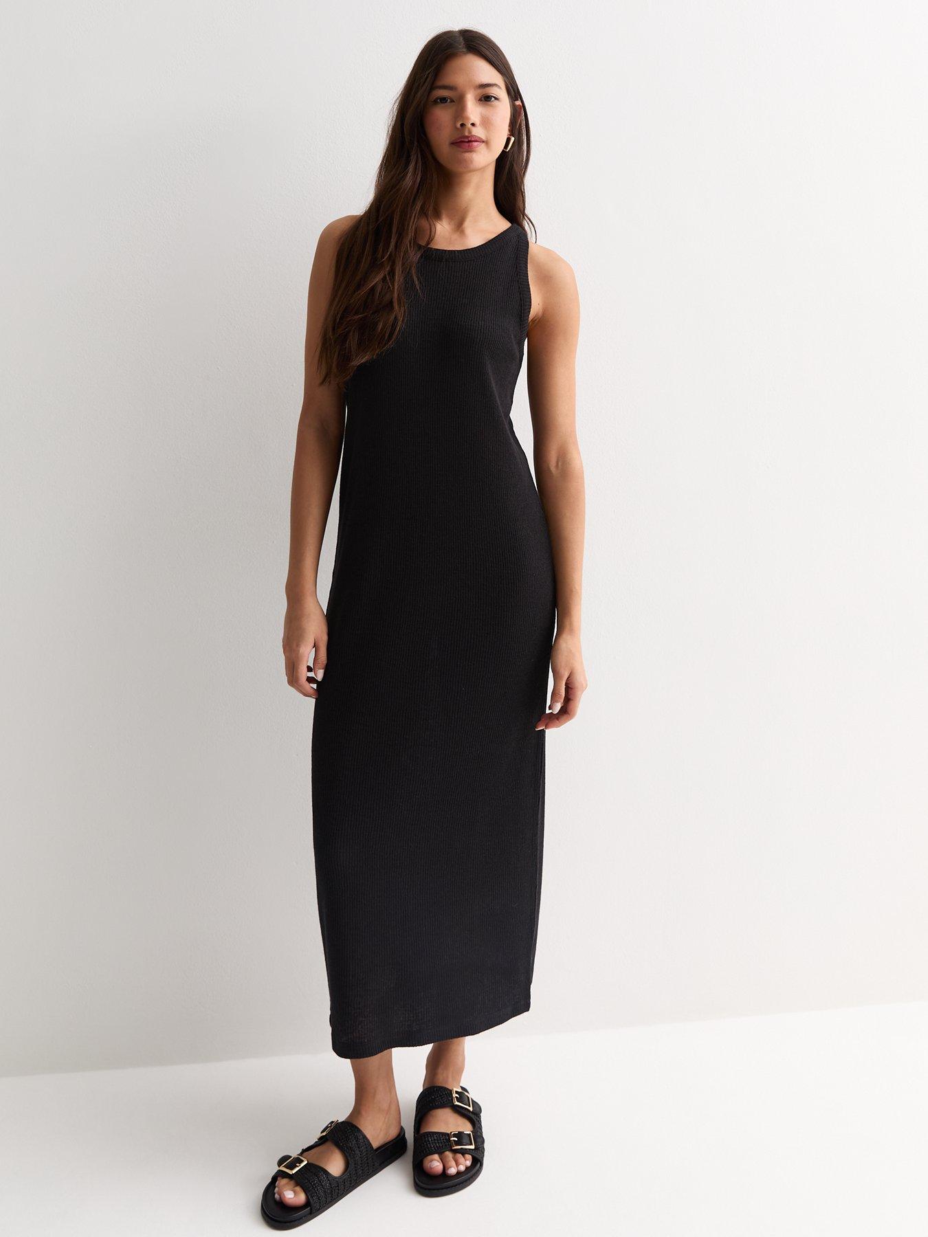 New Look Black Ribbed Racer Midi Dress | Very