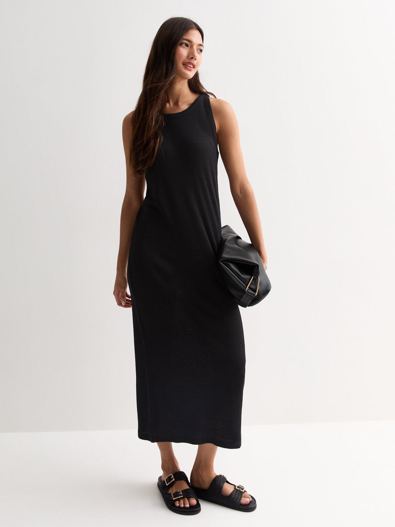 New Look Black Ribbed Racer Midi Dress | Very