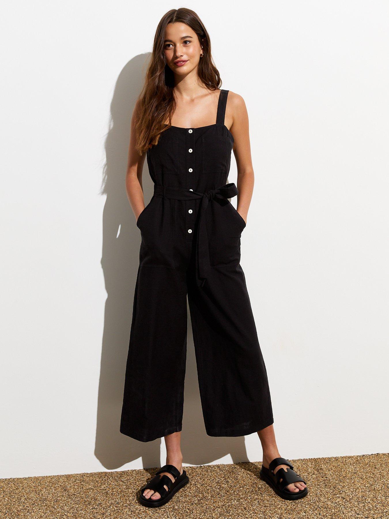 New Look Black Square-Neck Cotton Jumpsuit | Very