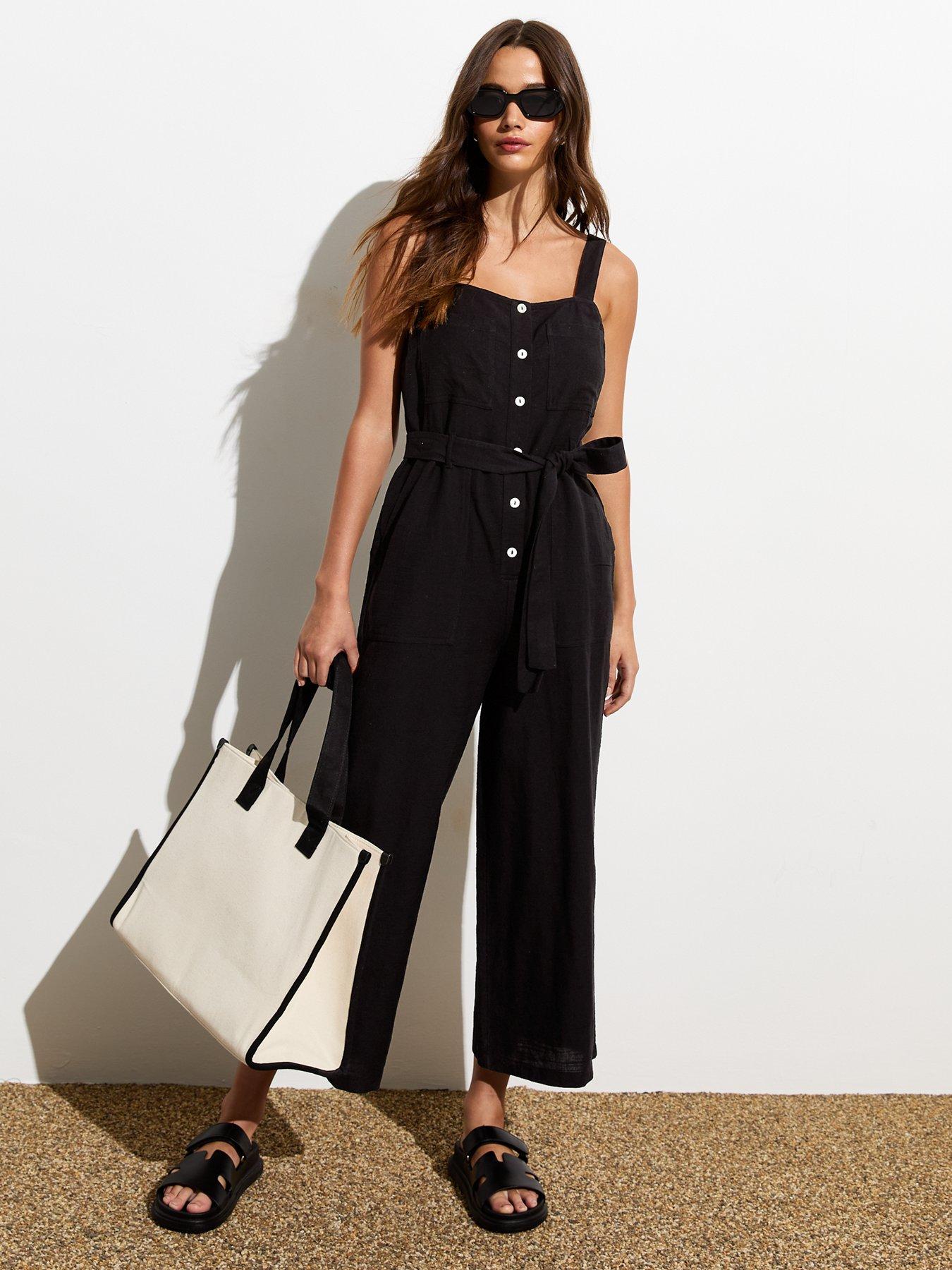 New Look Black Square-Neck Cotton Jumpsuit | Very