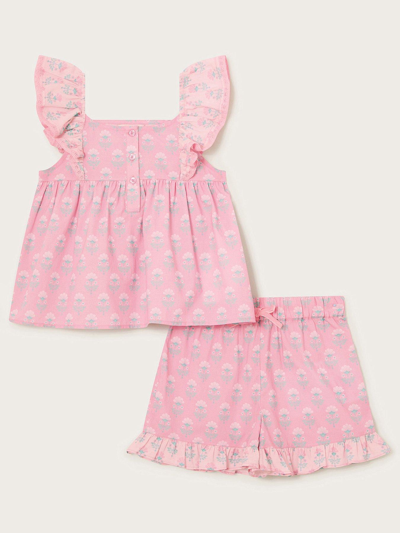 Monsoon Girls Floral Woodblock Pyjama Set - Pink | Very