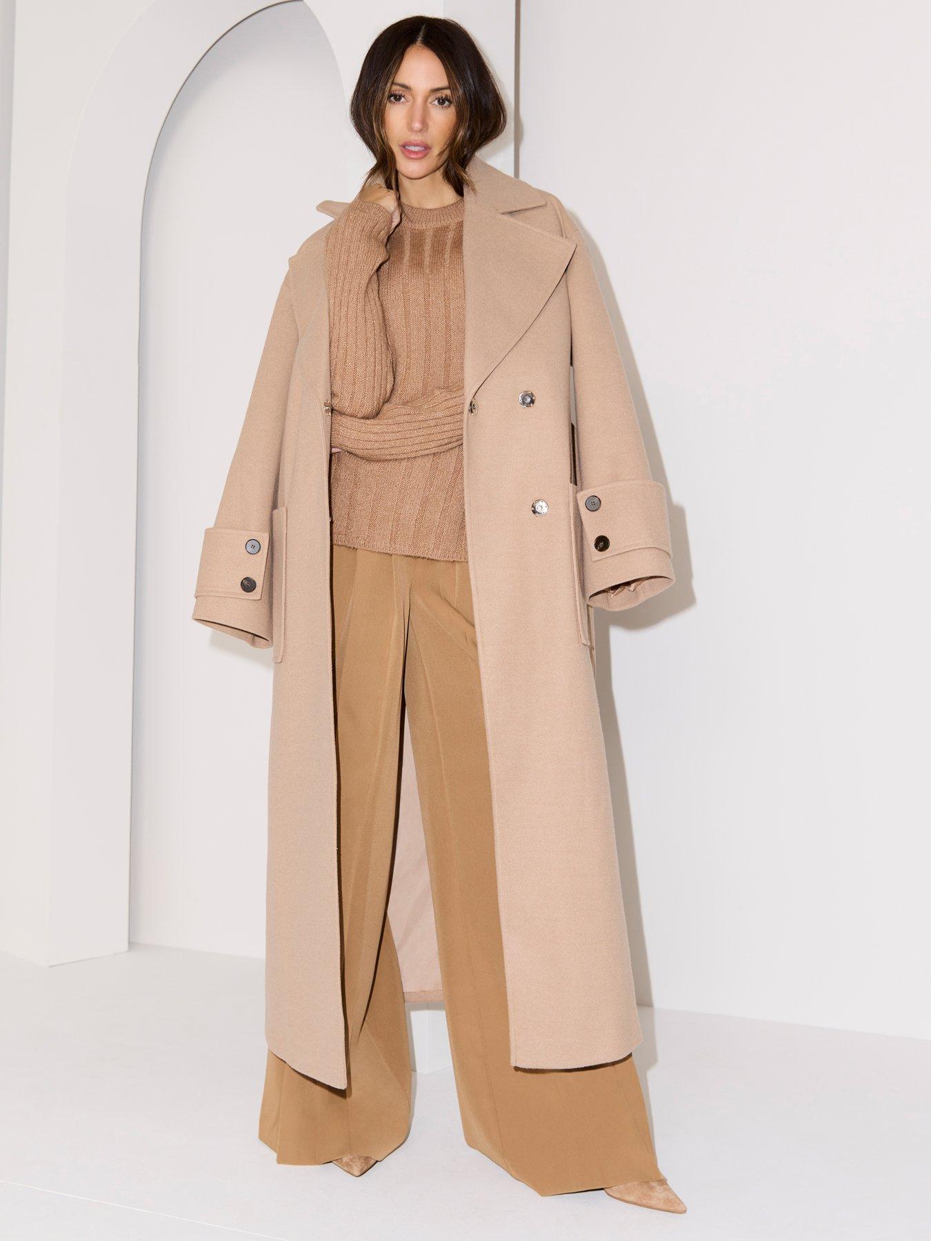 Michelle Keegan Premium Belted Slightly Oversized Tab Cuff Coat - Beige ...