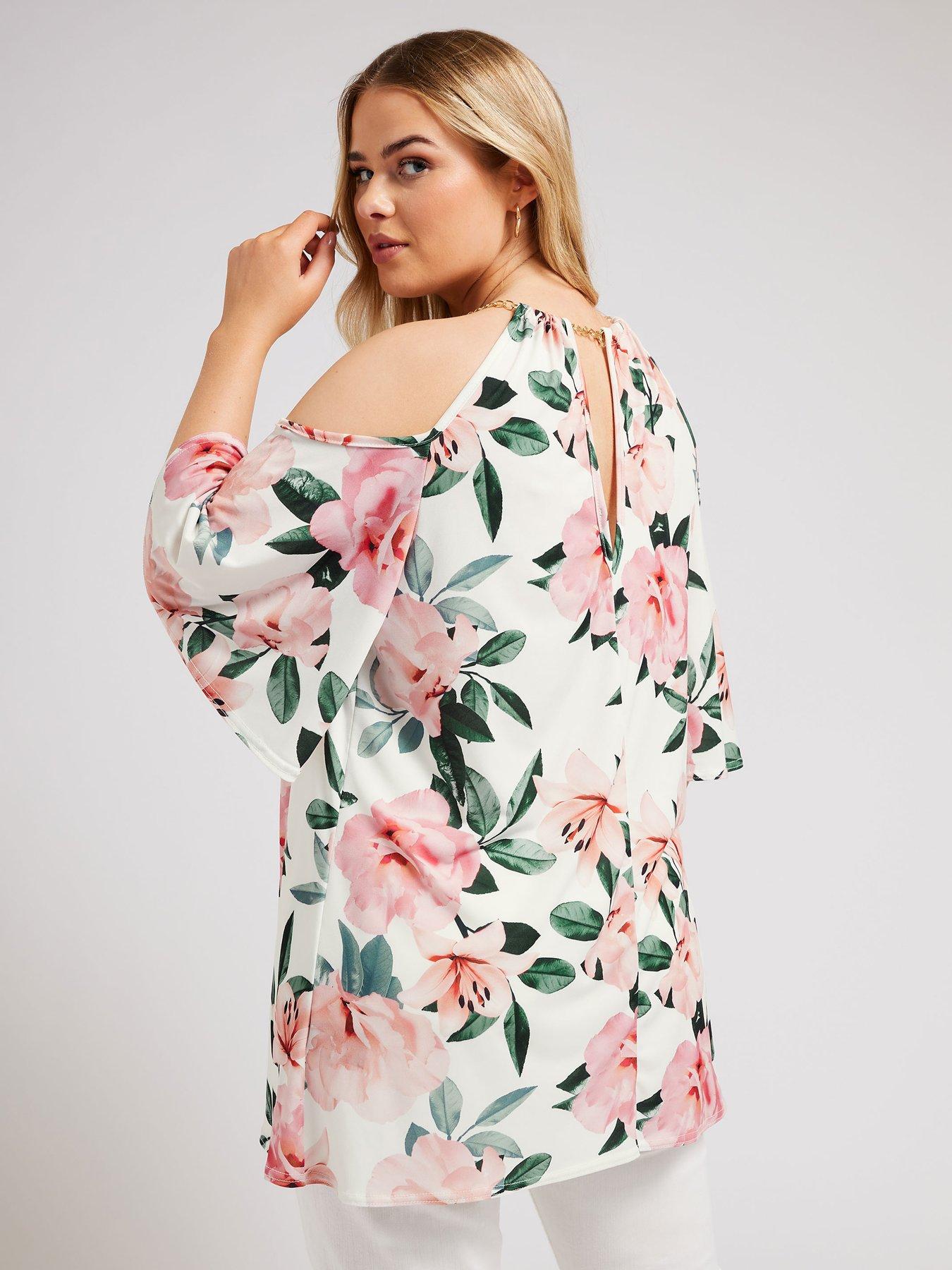 Yours Curve Floral Chain Cold Shoulder Top | Very