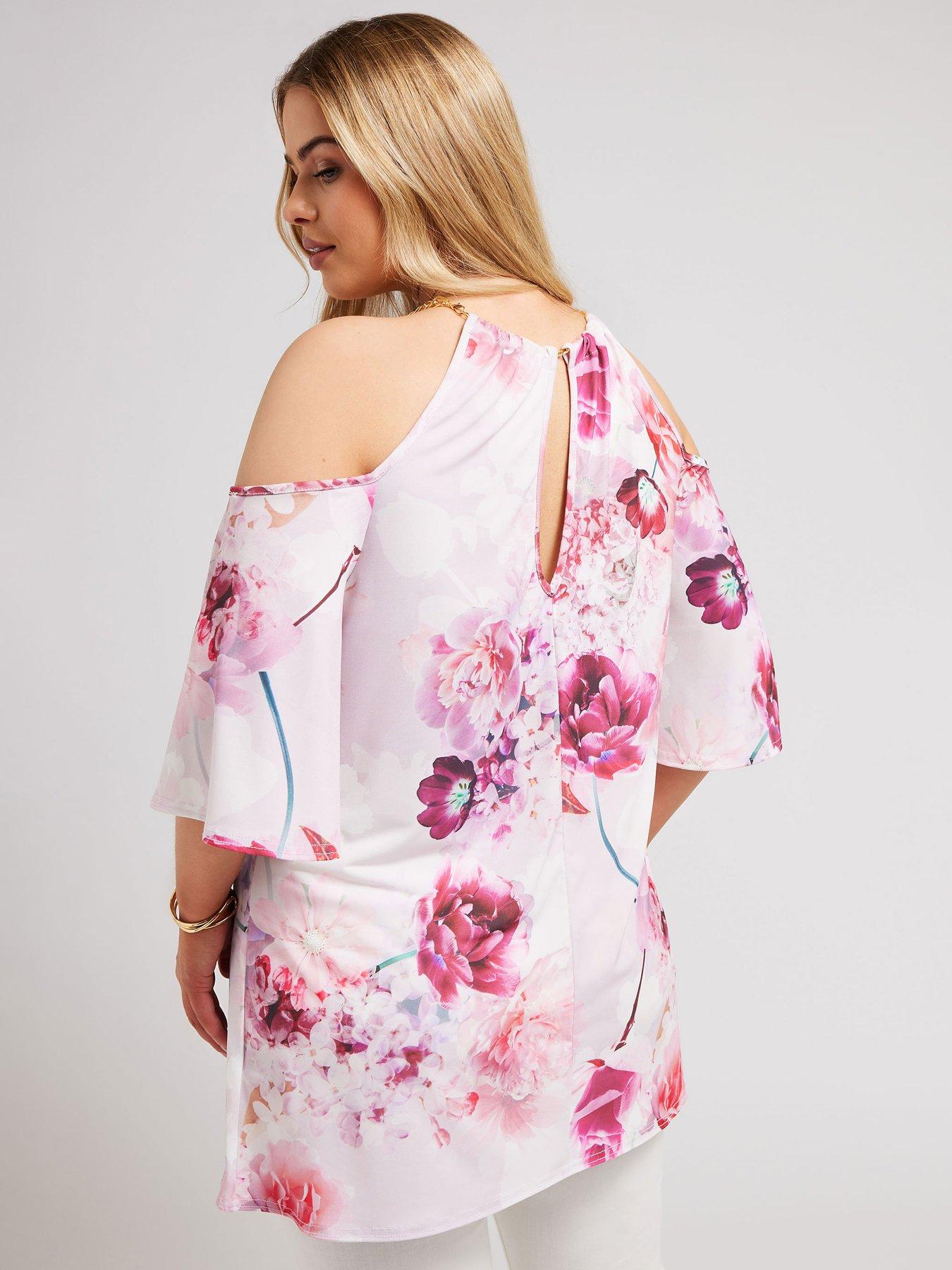Yours Curve Floral Chain Cold Shoulder Top | Very