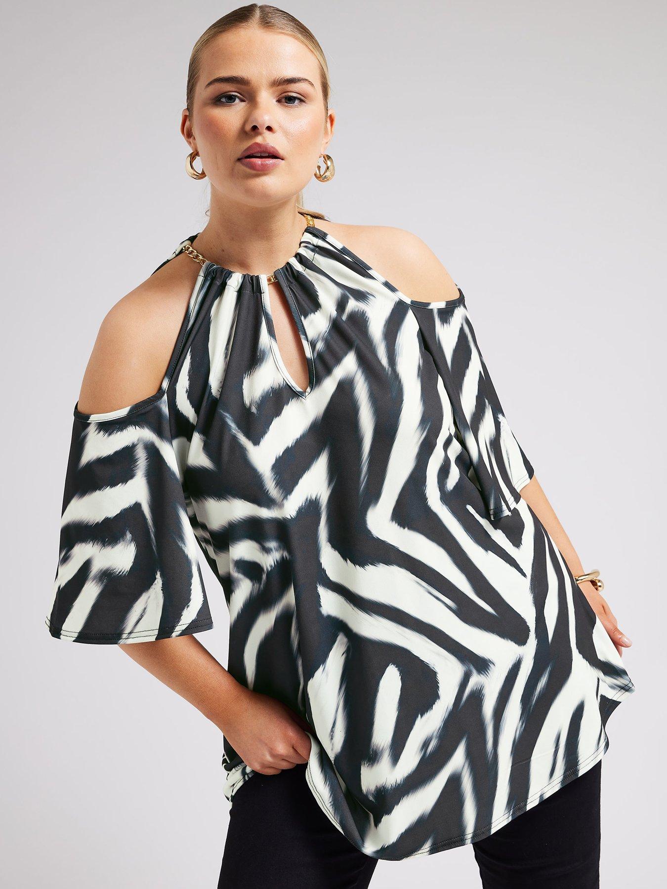 Yours Curve Animal Chain Cold Shoulder Top - Black | Very