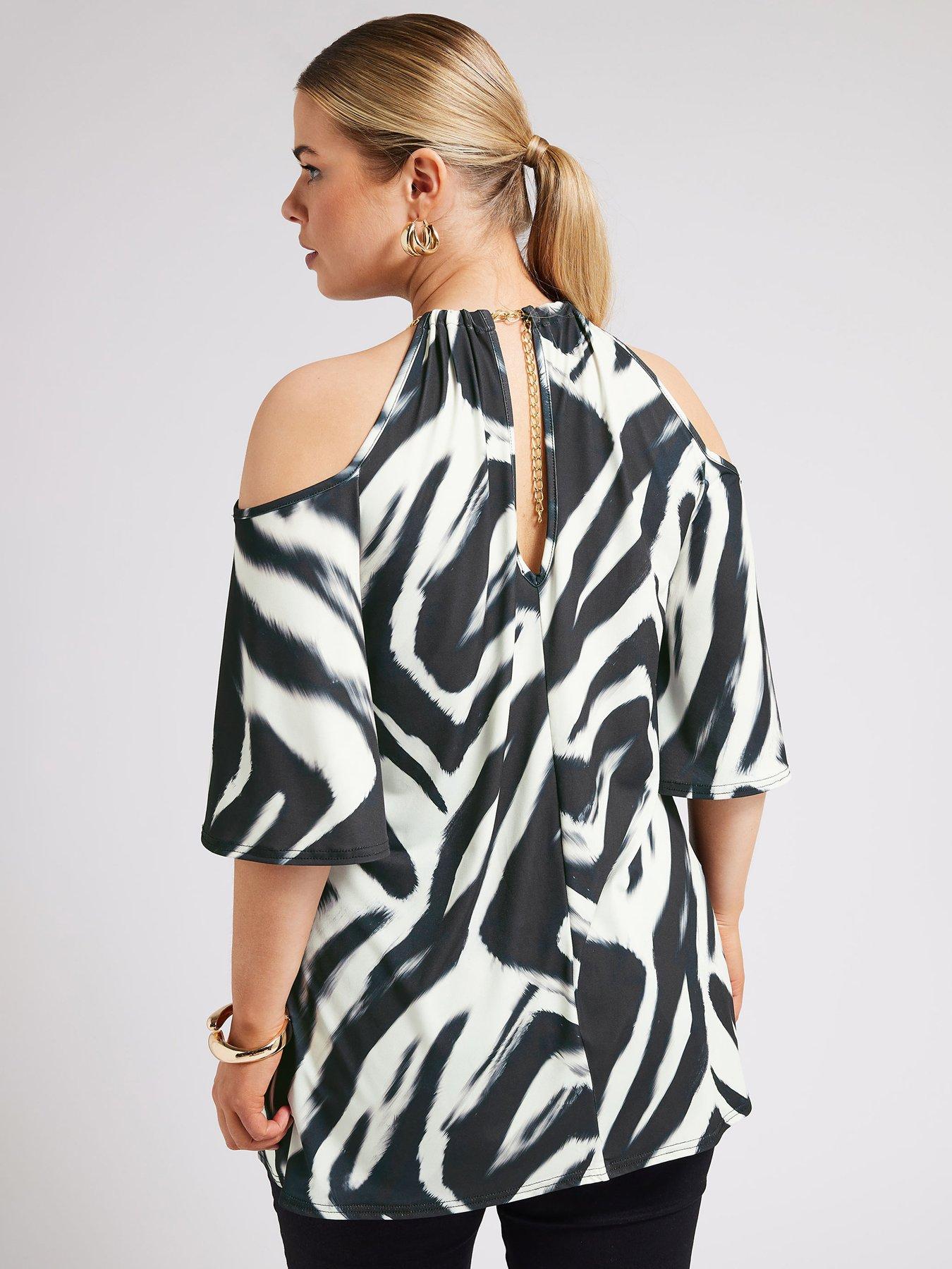 Yours Curve Animal Chain Cold Shoulder Top - Black | Very
