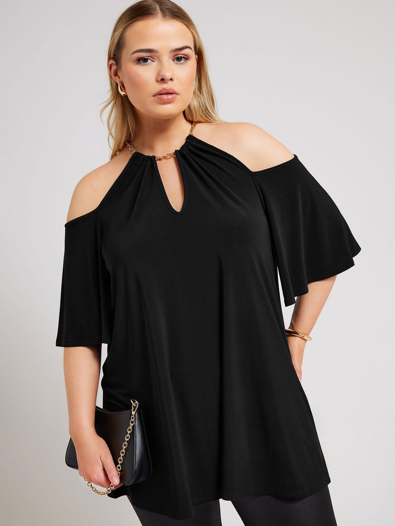 Yours Curve Chain Cold Shoulder Top - Black | Very