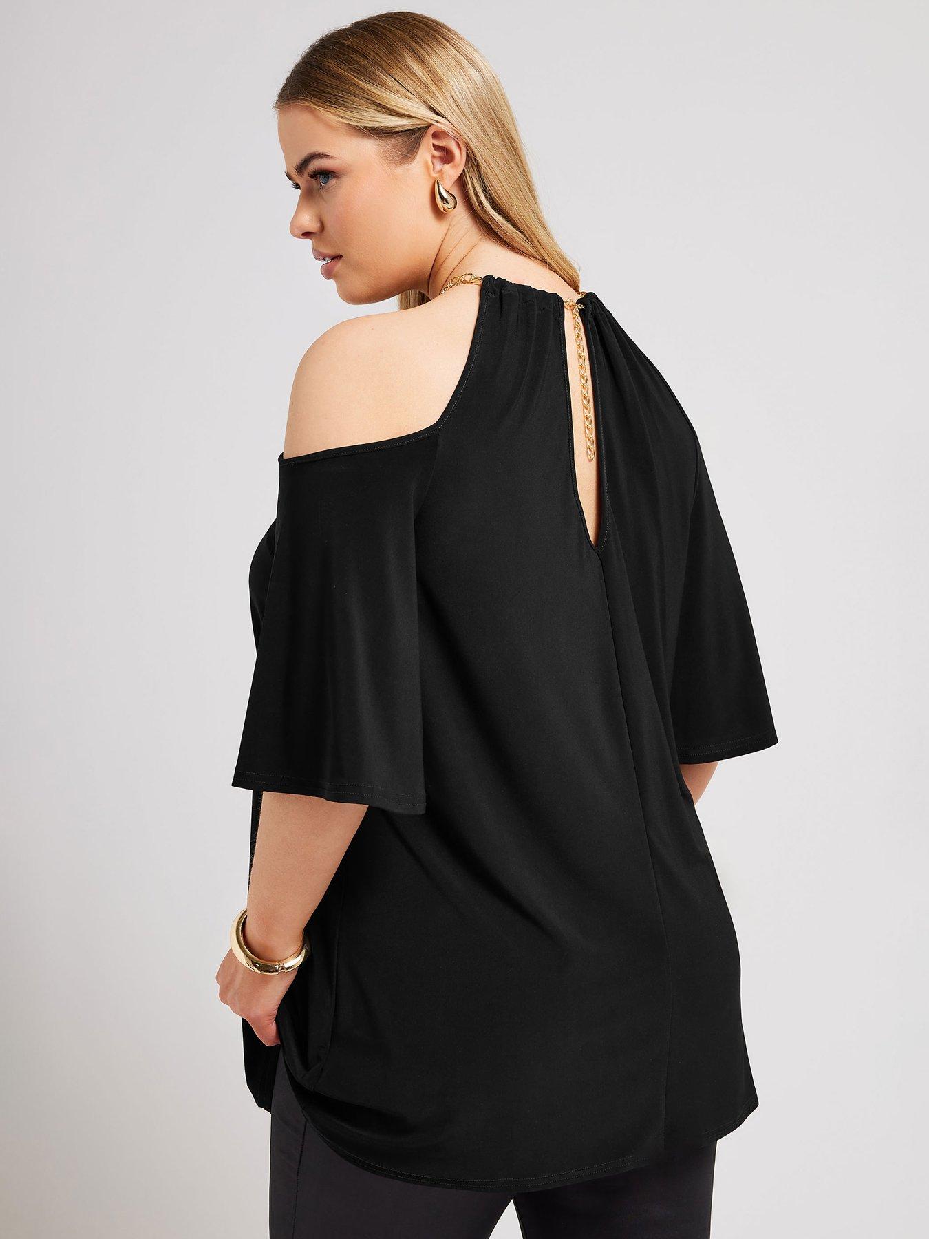 Yours Curve Chain Cold Shoulder Top - Black | Very