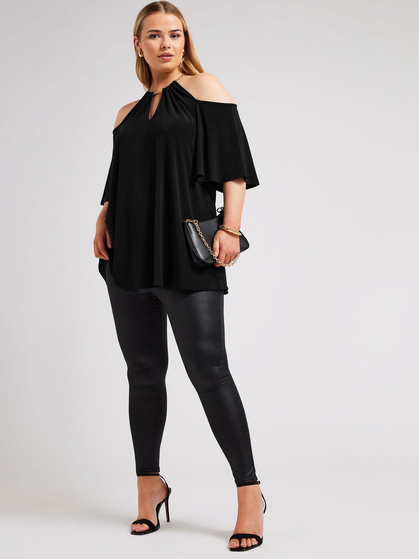 Yours Curve Chain Cold Shoulder Top - Black | Very