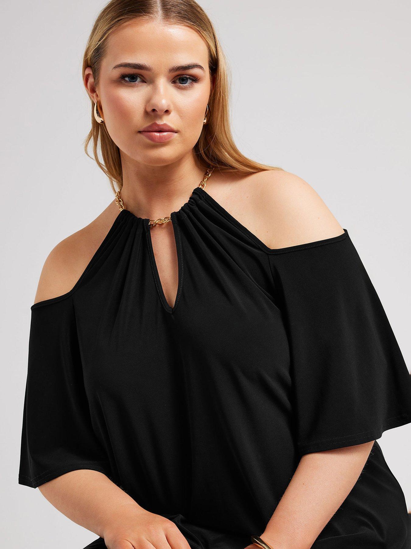 Yours Curve Chain Cold Shoulder Top - Black | Very