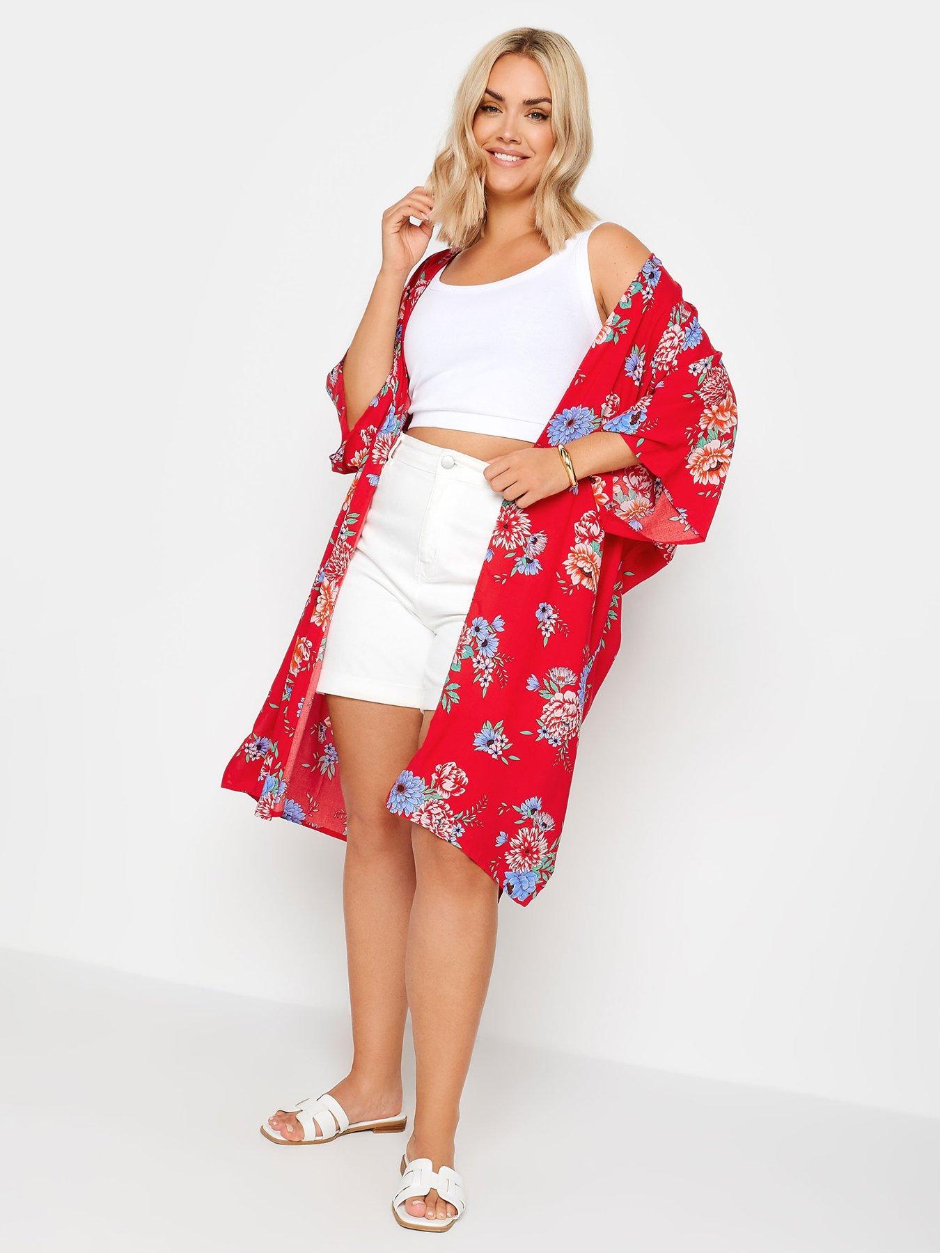 Yours Curve Longline Duster Red Floral | Very
