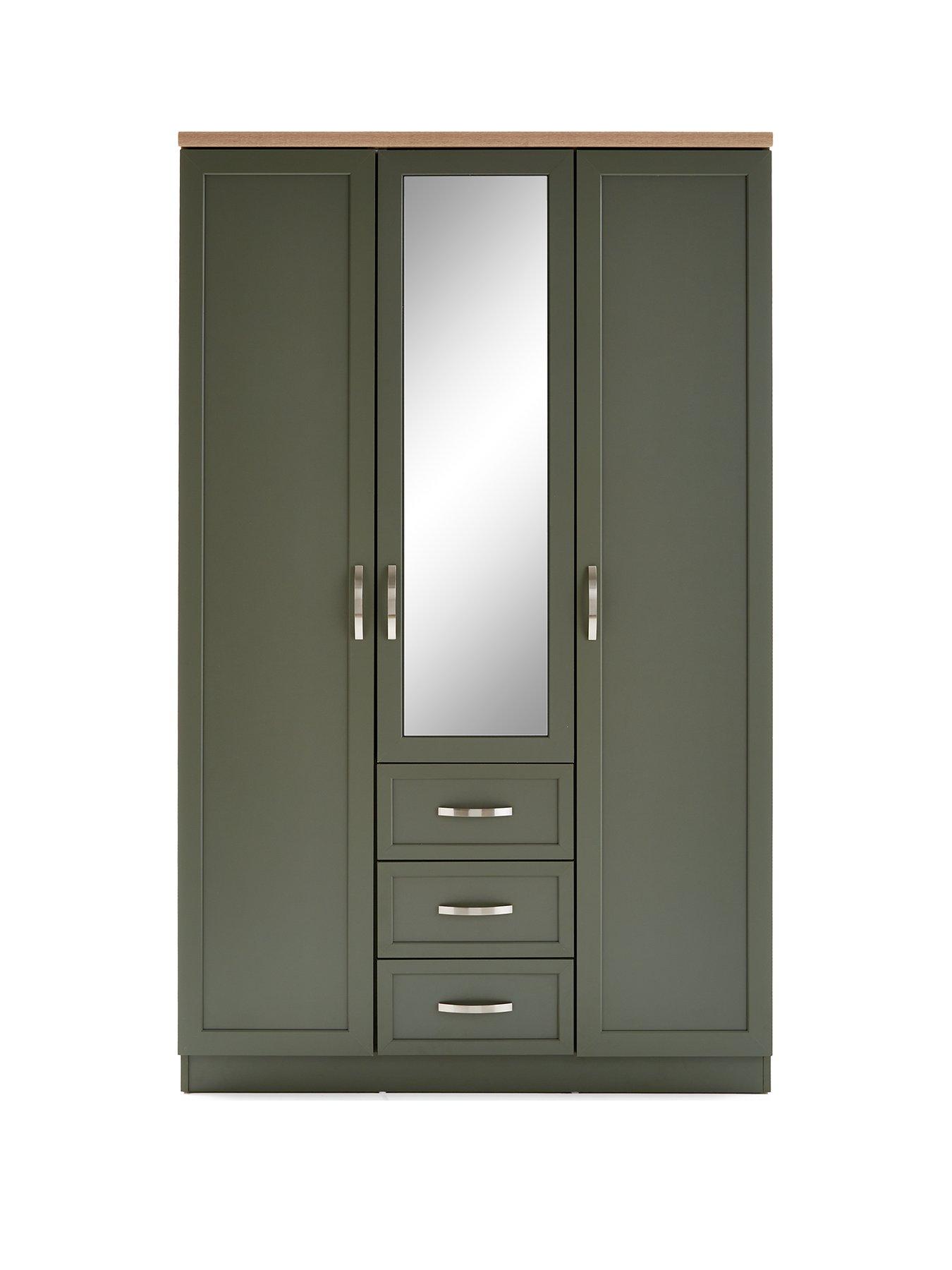 Very Home Camberley 3 Door 3 Drawer Mirrored Wardrobe Green Very
