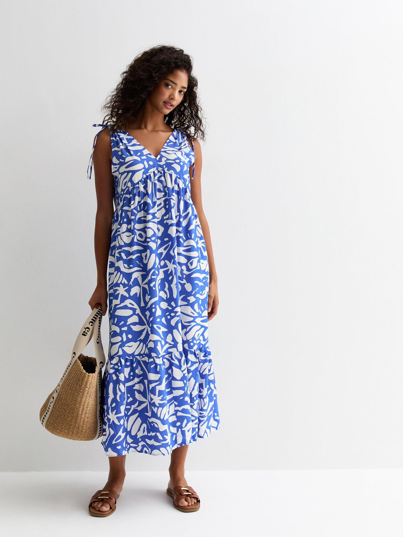 New Look Blue Abstract Print Tiered Midi Dress | Very