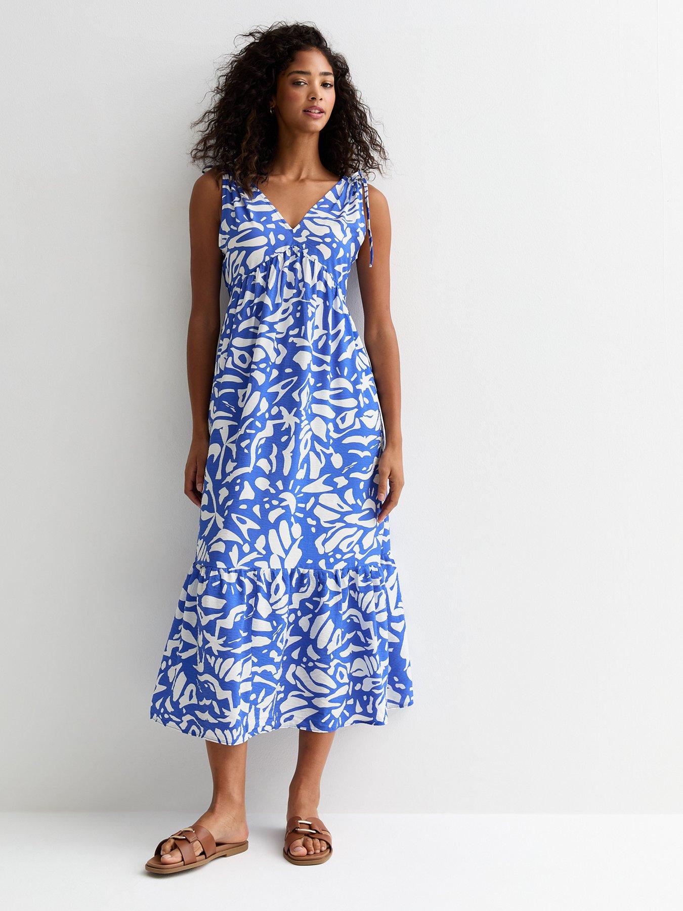 New Look Blue Abstract Print Tiered Midi Dress | Very