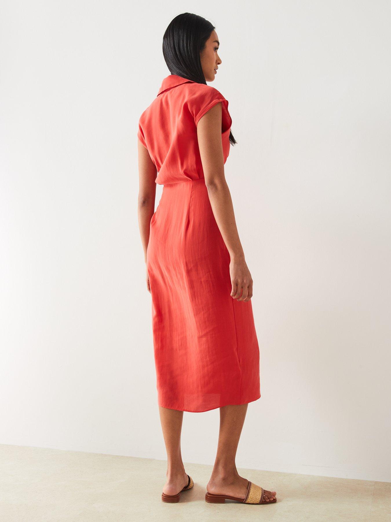 Mango Red Shirt-style Short Sleeve Wrap Midi Dress | Very