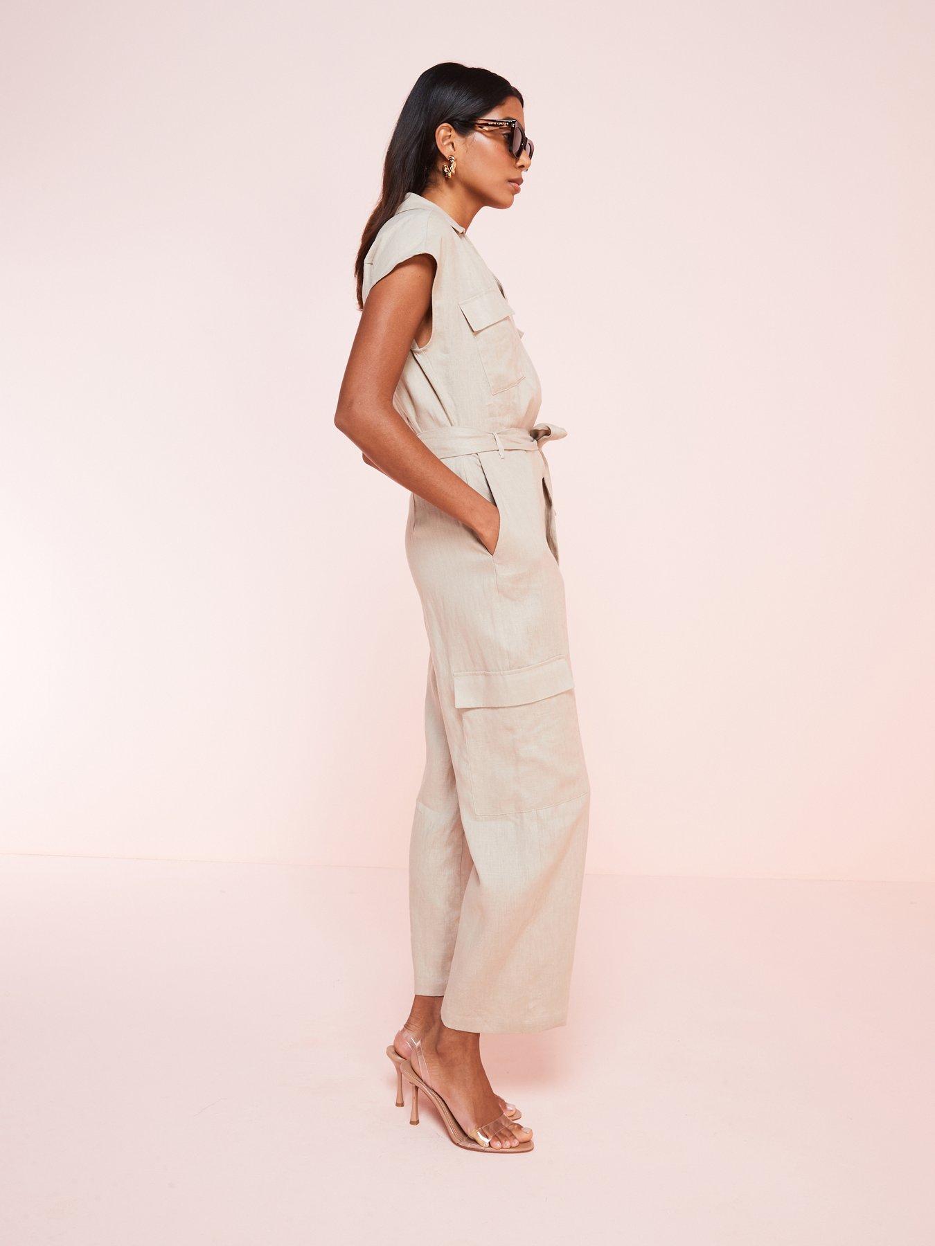 Mango Short Sleeve Tie Waist Cargo Jumpsuit | Very