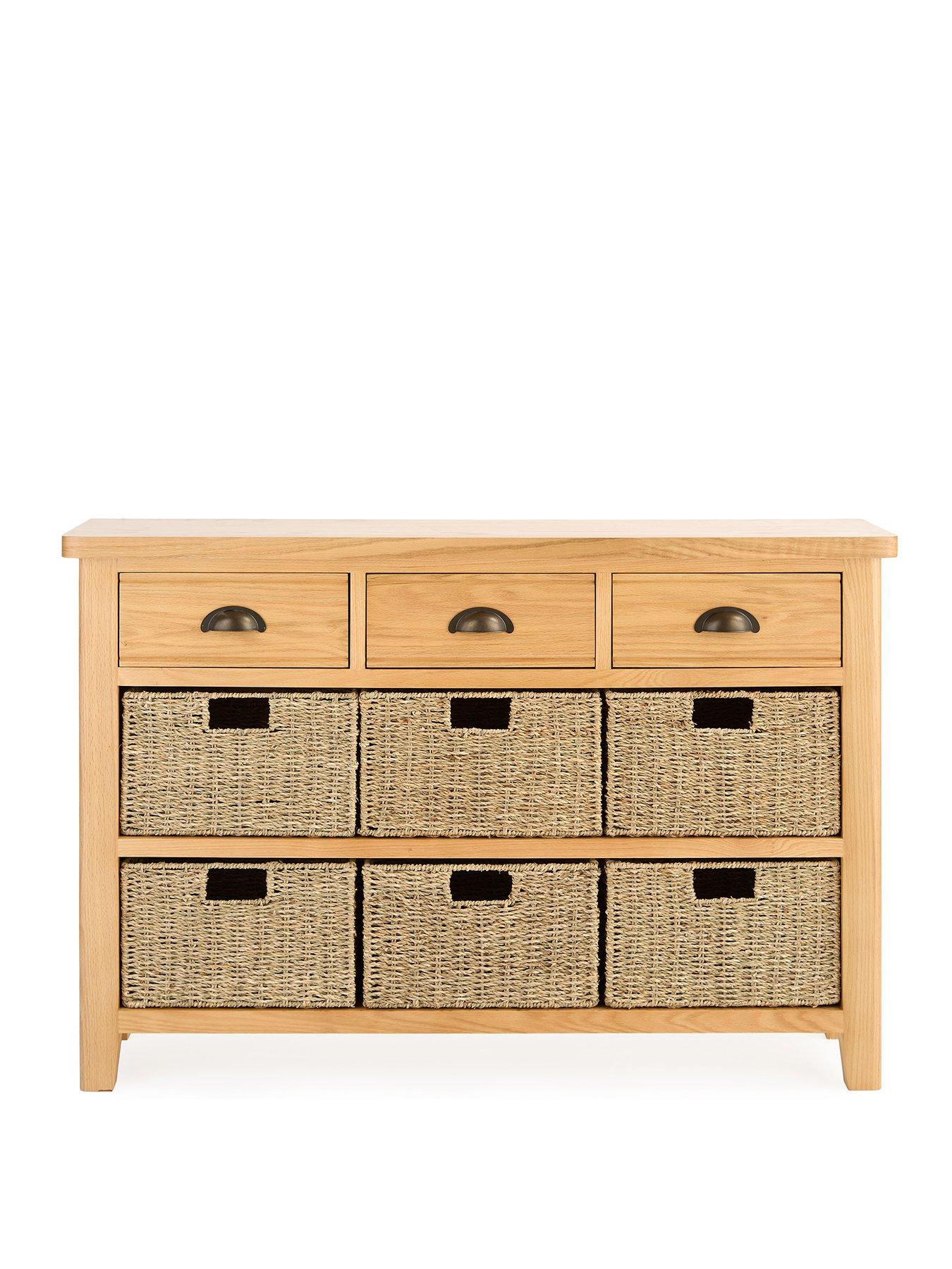 Very Home Ashwin Ready Assembled 3 Drawer, 6 Basket Sideboard in Rustic ...