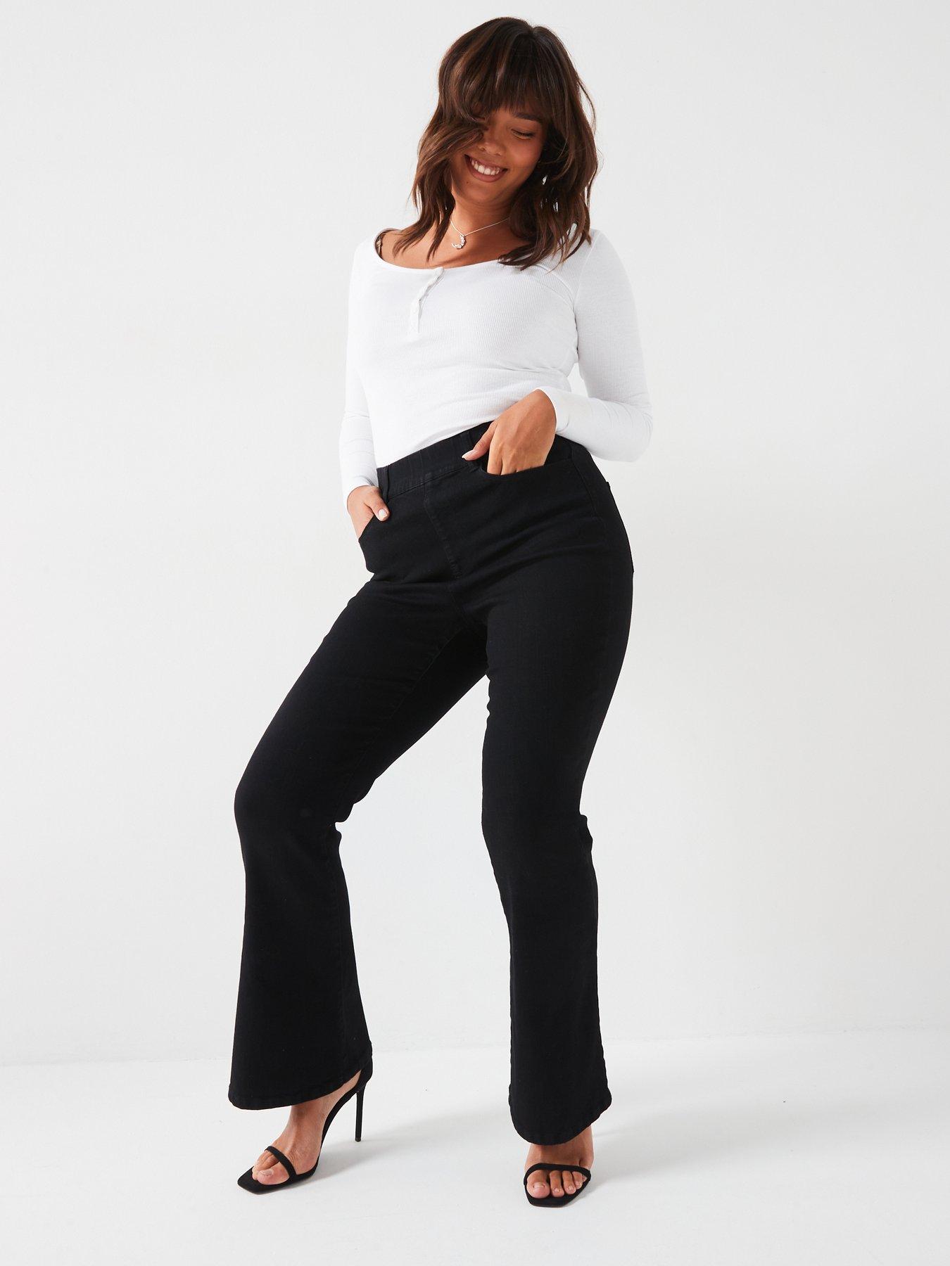 V by Very Curve Pull On Stretch Bootcut Jean - Black | Very