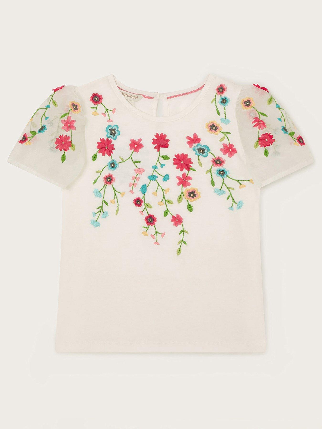 Monsoon Girls Floral Embroidered Top - White | Very