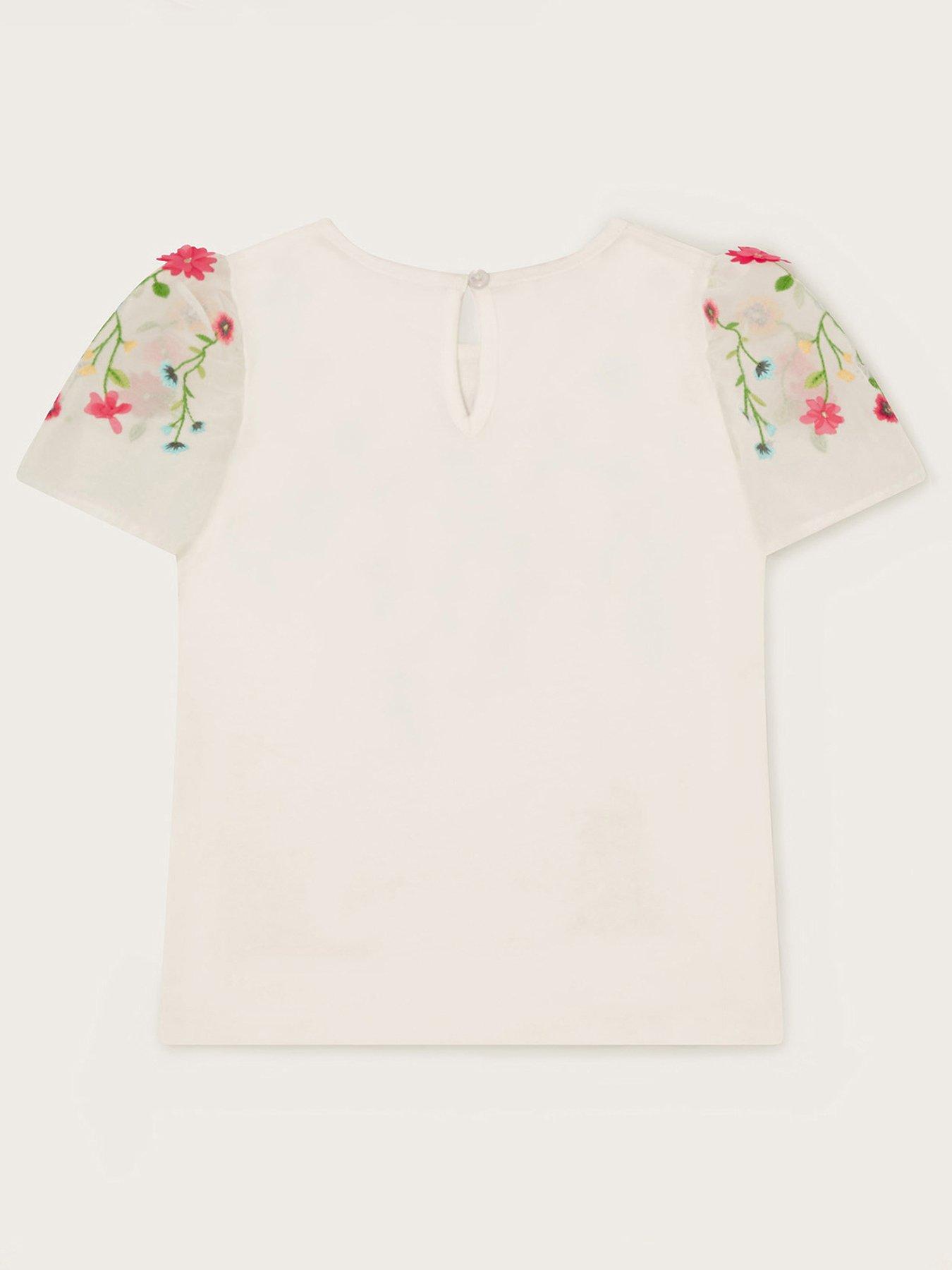 Monsoon Girls Floral Embroidered Top - White | Very
