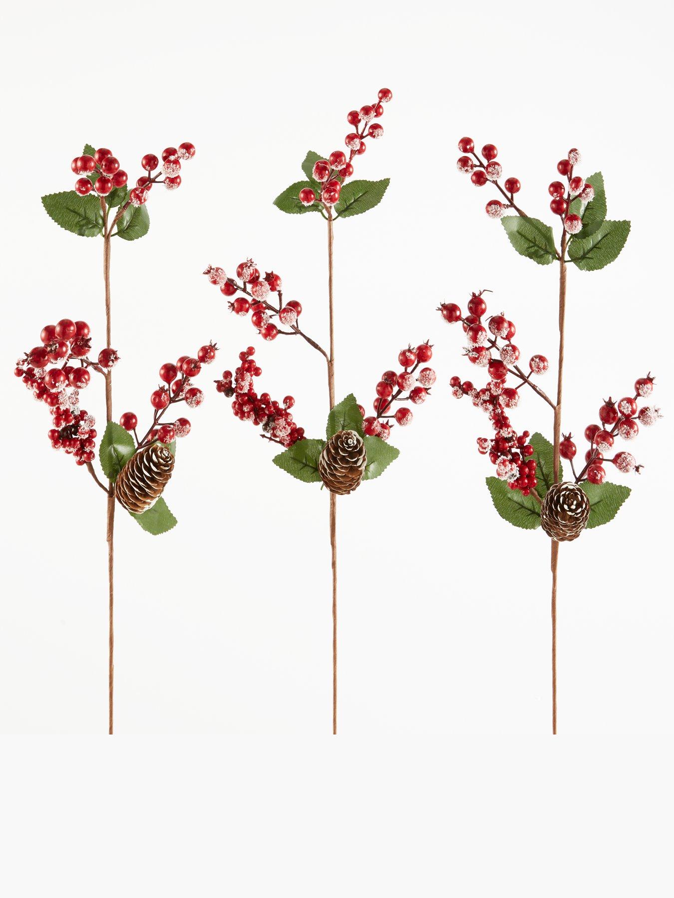 Festive Set of 3 Red Berry Christmas Tree Picks | Very