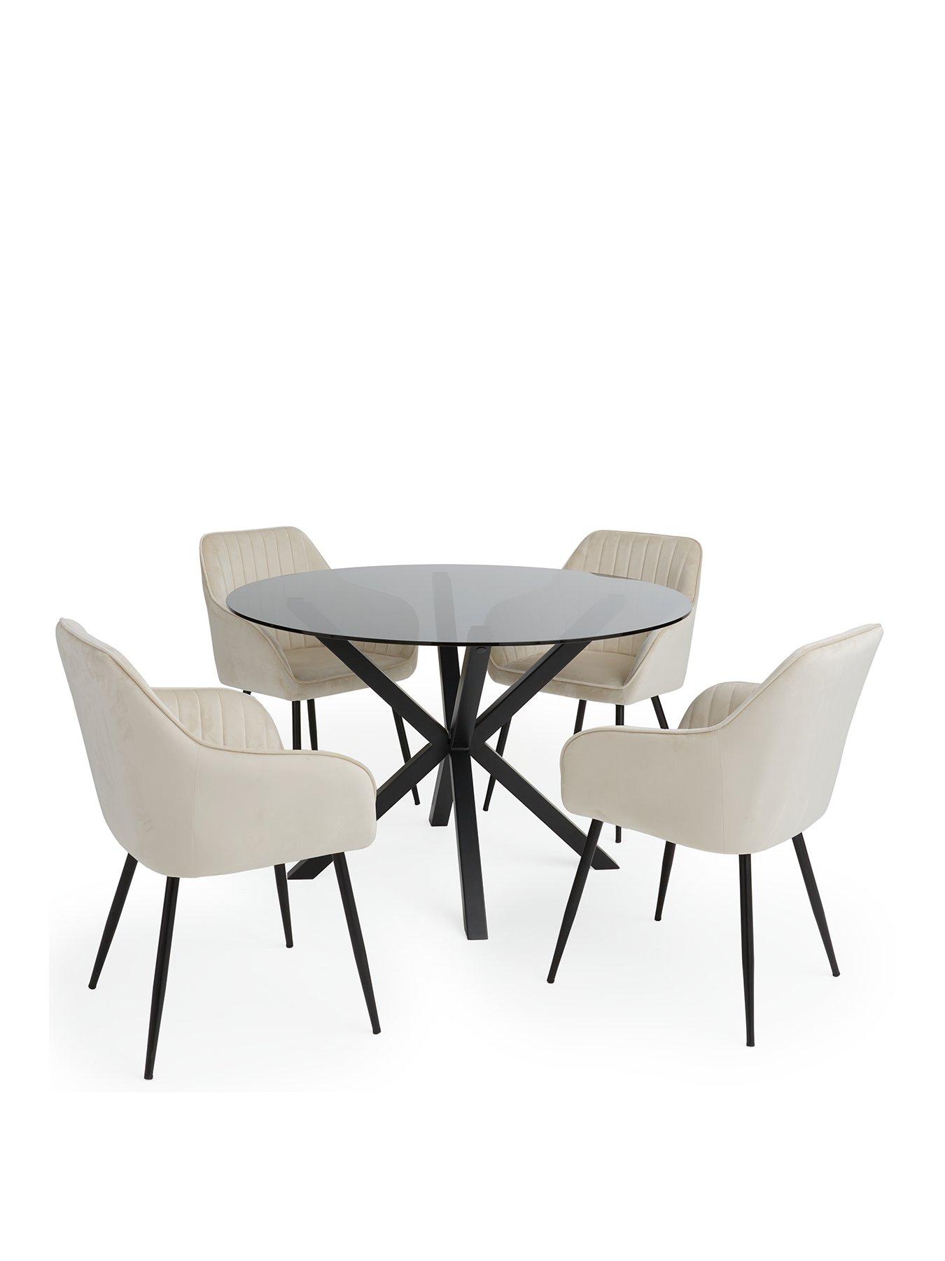 Very Home Chopstick 120 cm Round Dining Table plus 4 Alisha Fabric Chairs - Black/Natural | Very