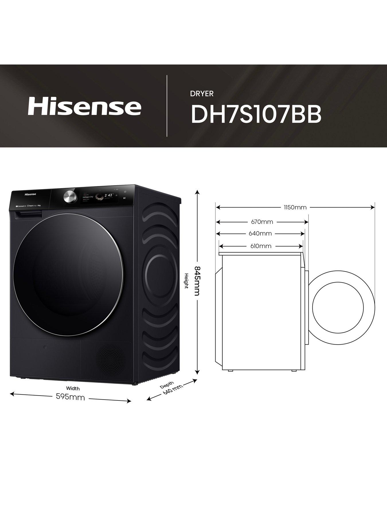 Hisense 7S Series DH7S107BB 10kg Load, AI Tumble Dryer with Touch ...