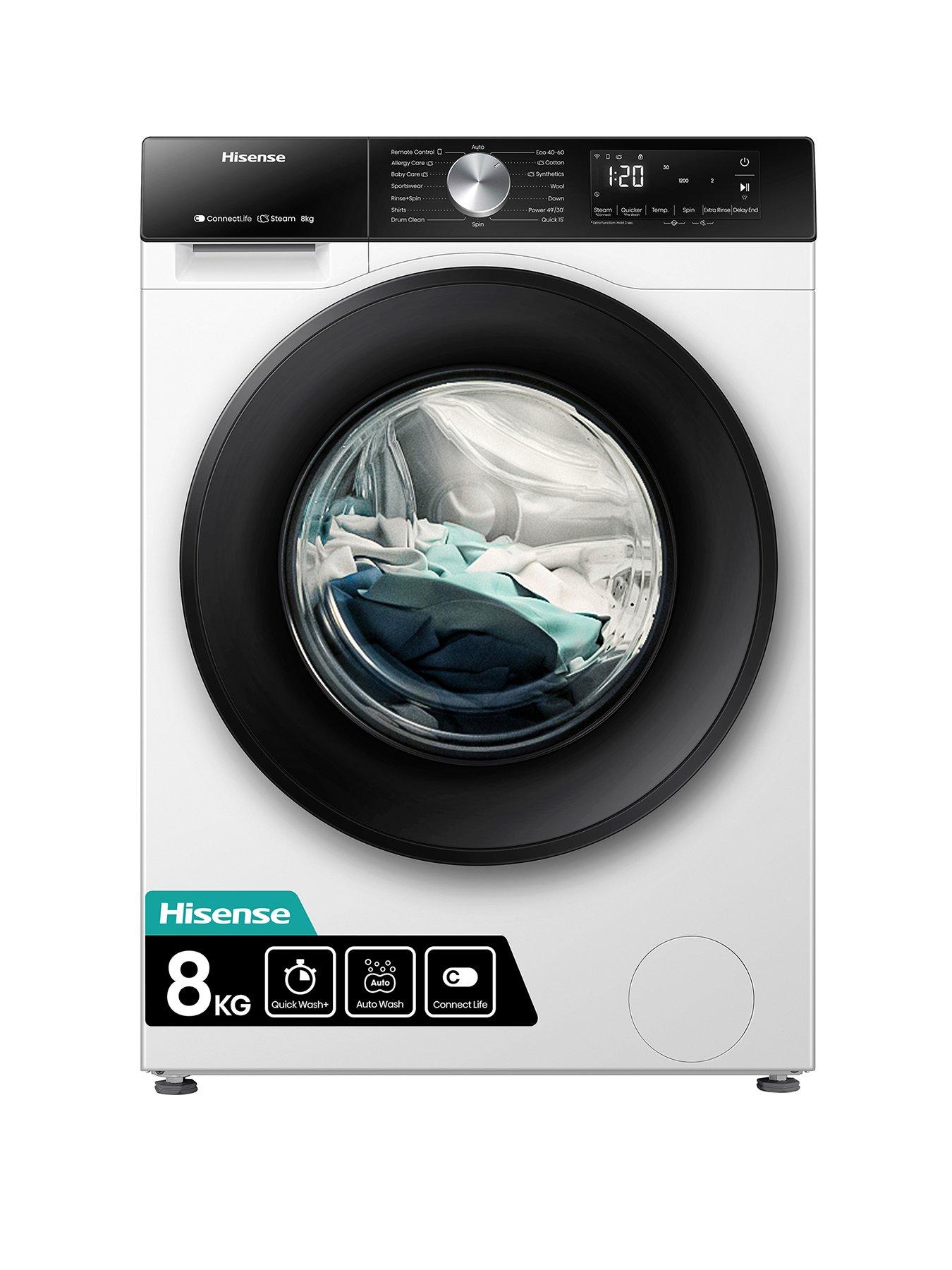 Hisense 3S Series WF3S8043BW 8kg Load, 1400 Spin Steam Washing Machine ...