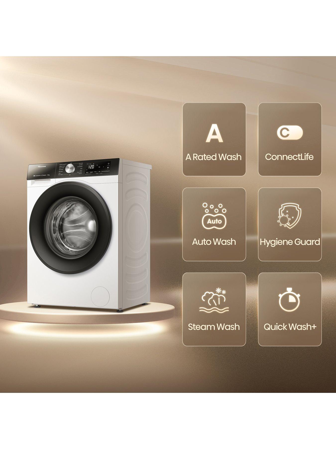 Hisense 3S Series WF3S8043BW 8kg Load, 1400 Spin Steam Washing Machine ...