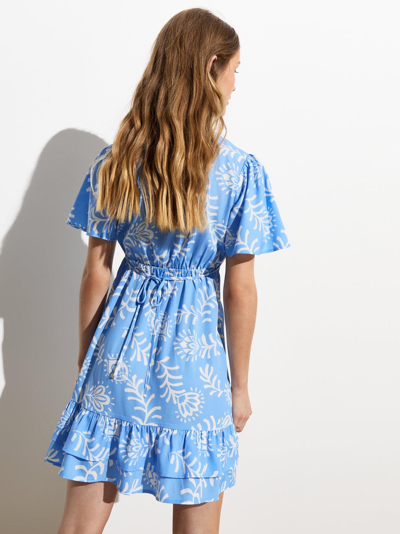 New Look Blue Floral Print V Neck Mini | Very