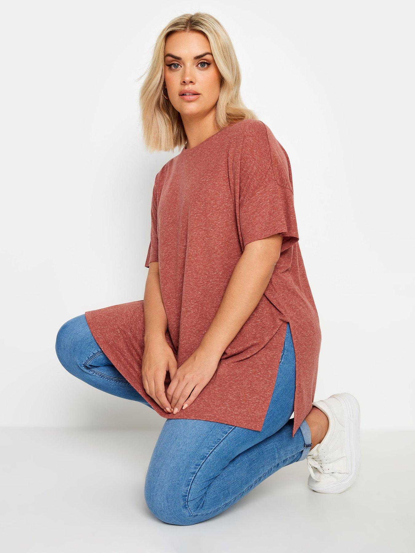 Yours Curve Oversize Side Split T-shirt - Red | Very