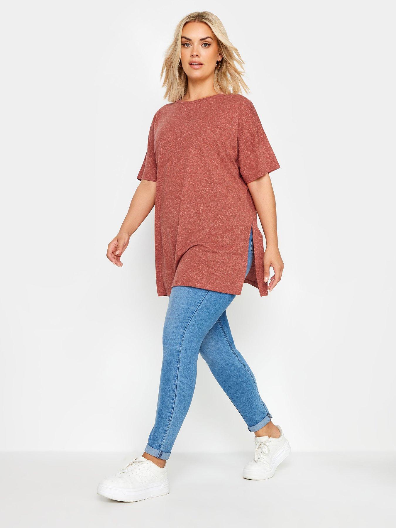 Yours Curve Oversize Side Split T-shirt - Red | Very
