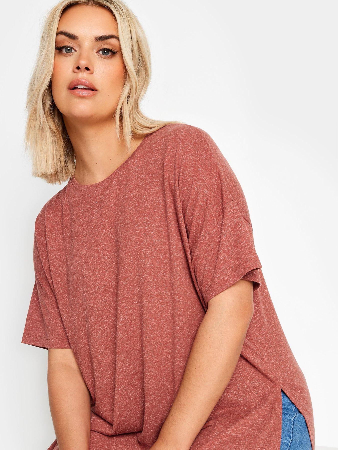 Yours Curve Oversize Side Split T-shirt - Red | Very