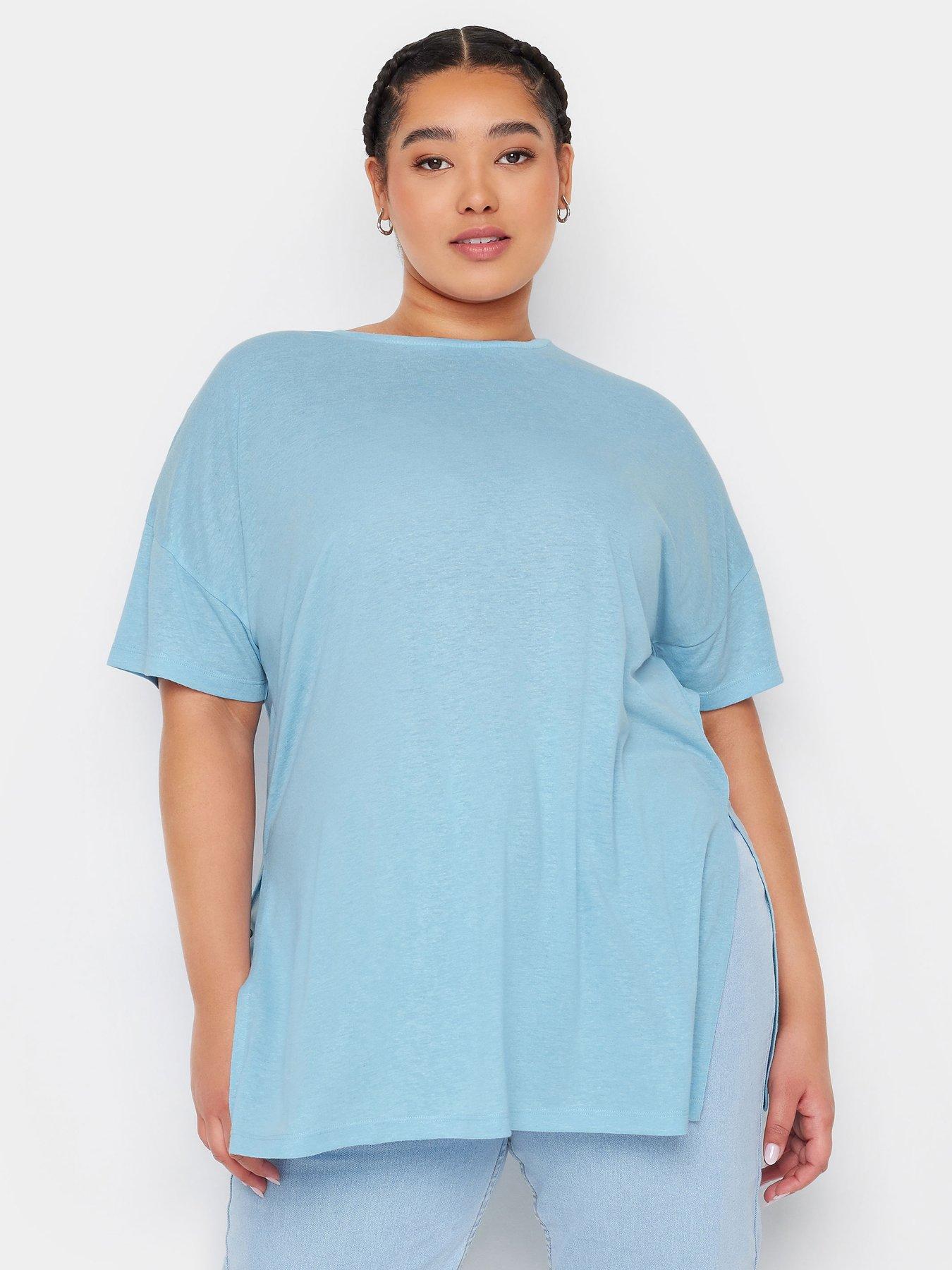 Yours Curve Oversize Side Split T-shirt - Blue | Very