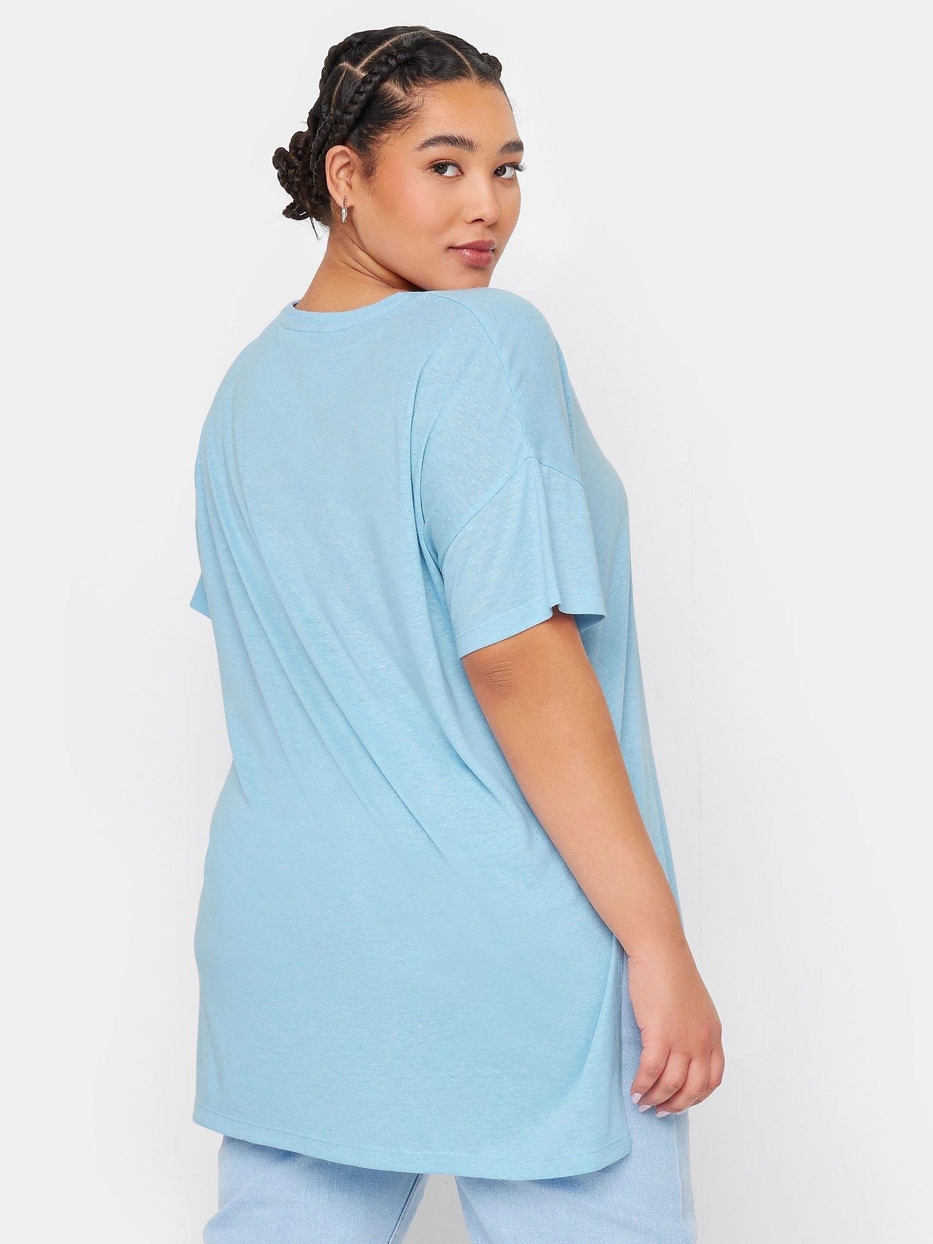 Yours Curve Oversize Side Split T-shirt - Blue | Very